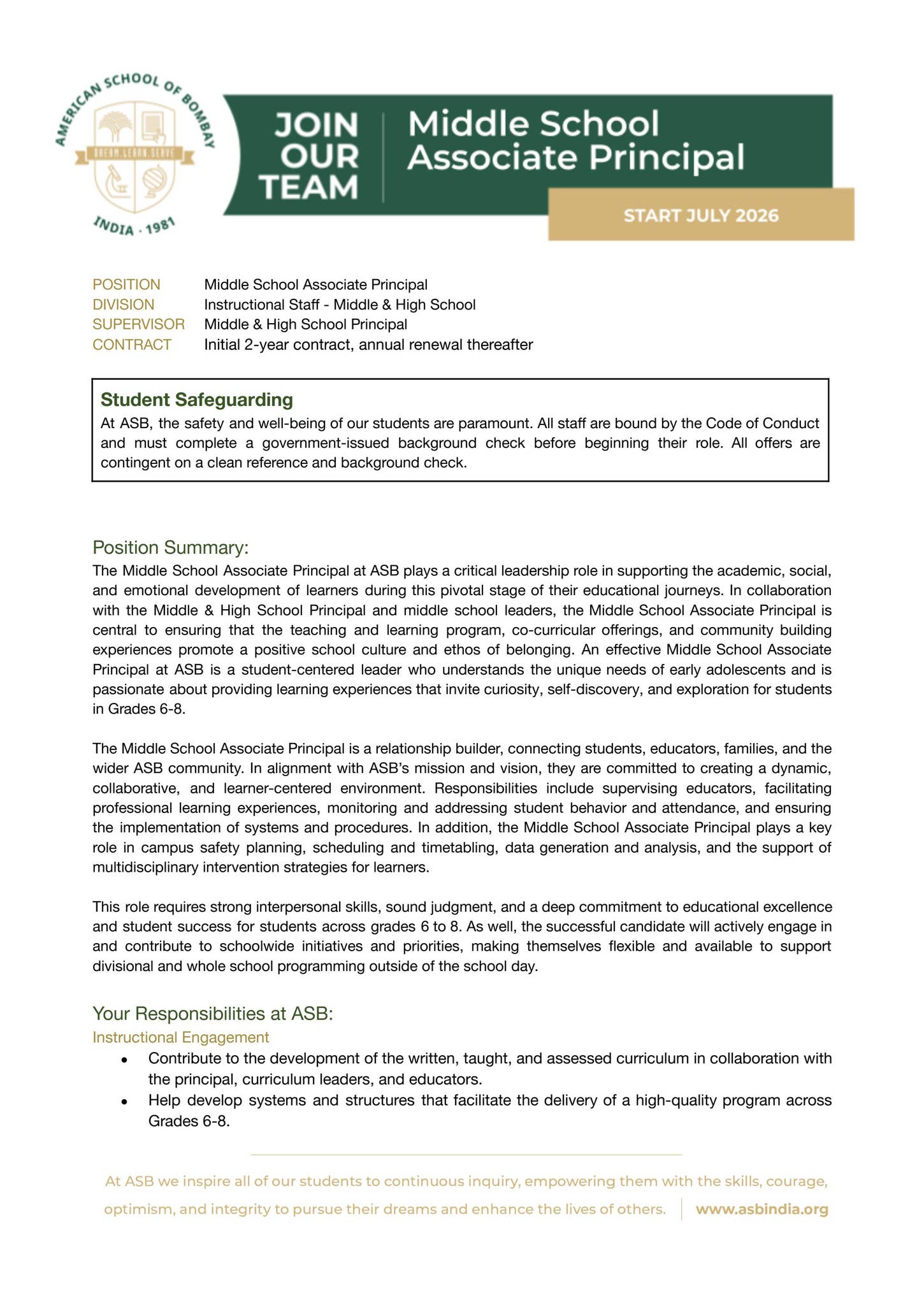 ASB Middle School Associate Principal 2025 by asbindia.org - Issuu