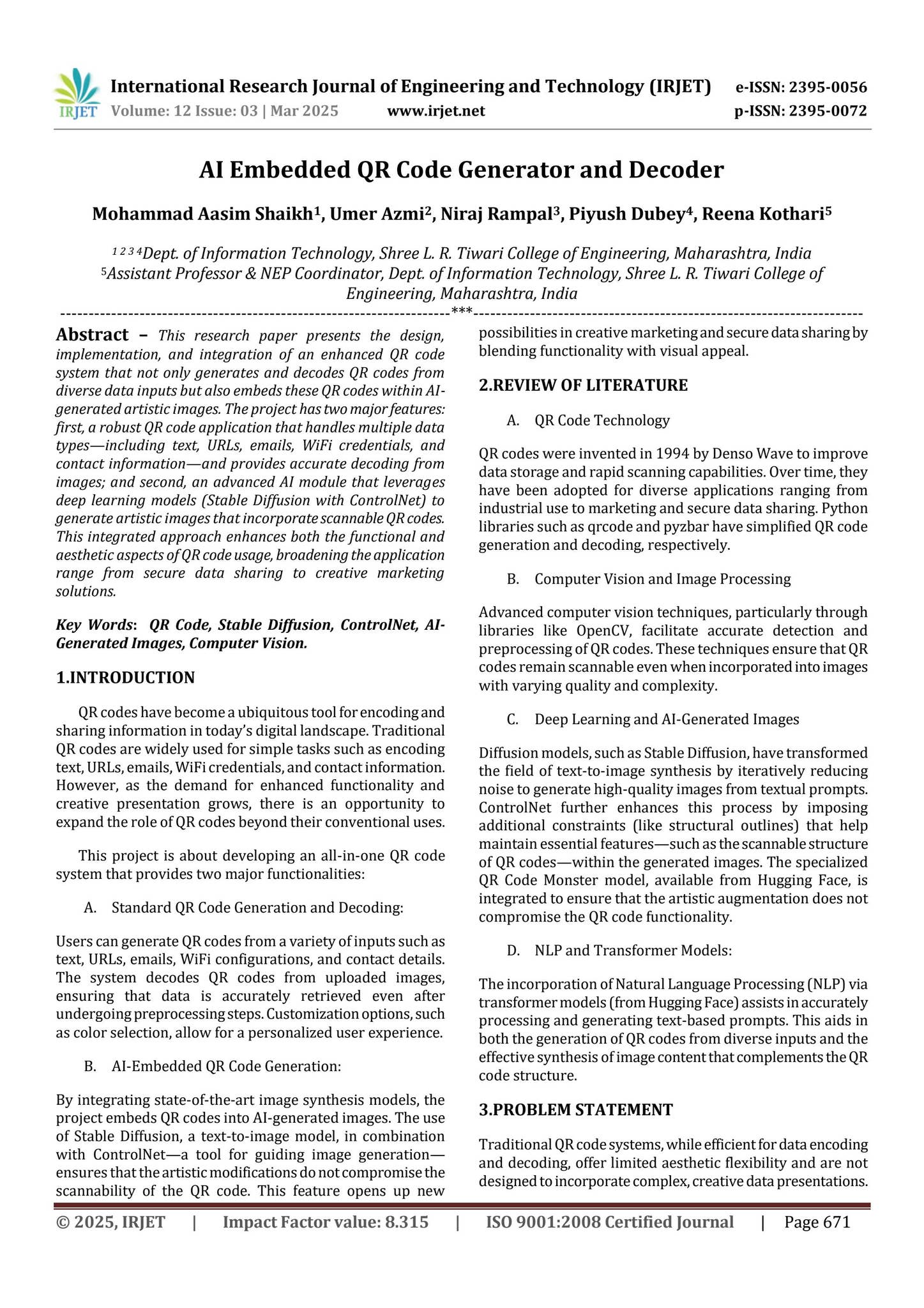 AI Embedded QR Code Generator and Decoder by IRJET Journal - Issuu