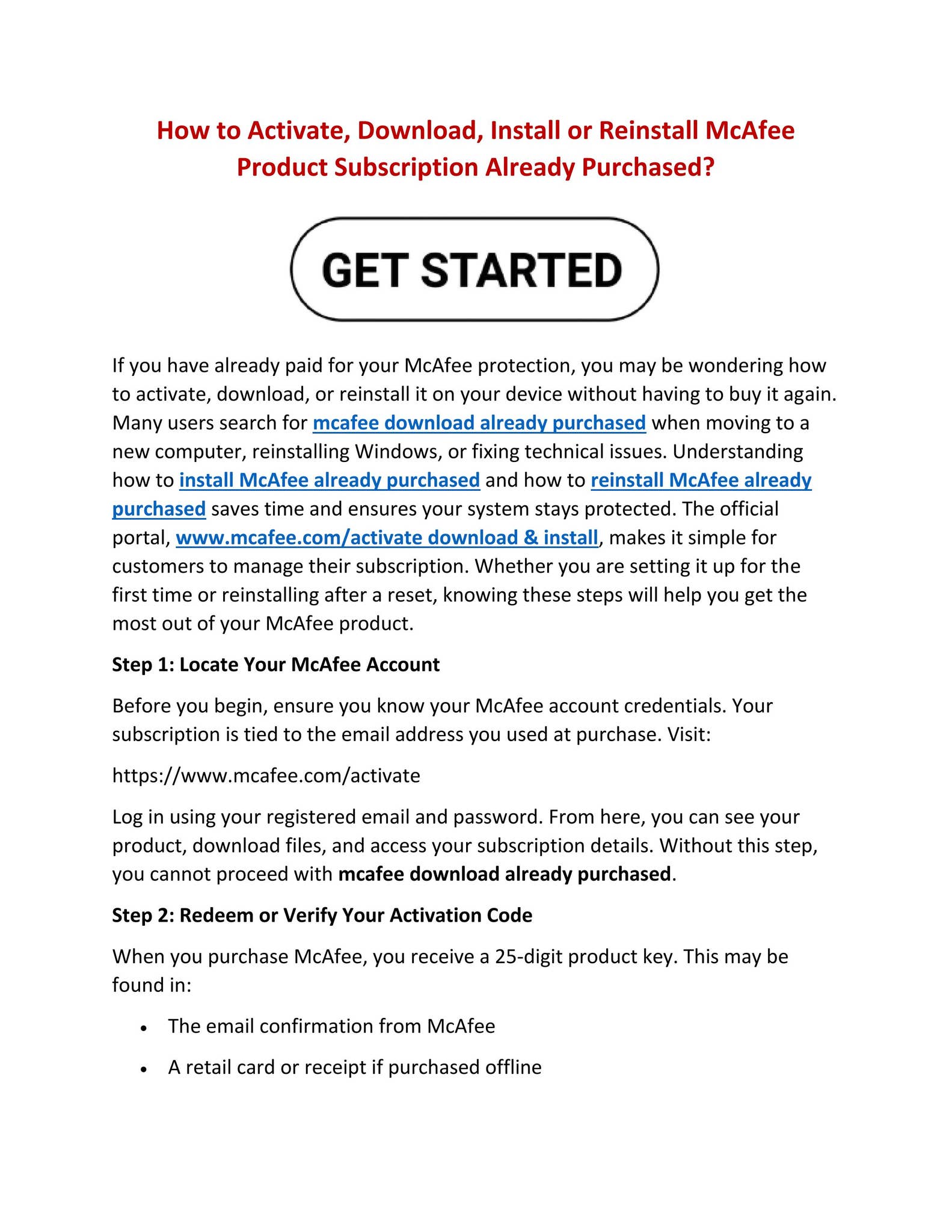 How to Activate, Download, Install or Reinstall McAfee Product ...
