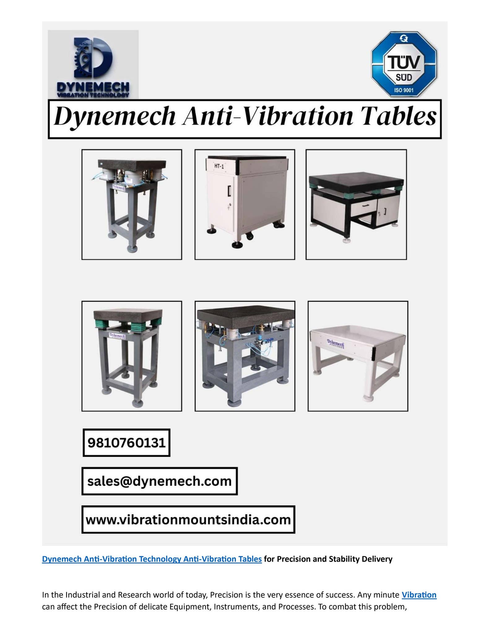 Dynemech Anti-Vibration Technology Anti-Vibration Tables for Precision ...