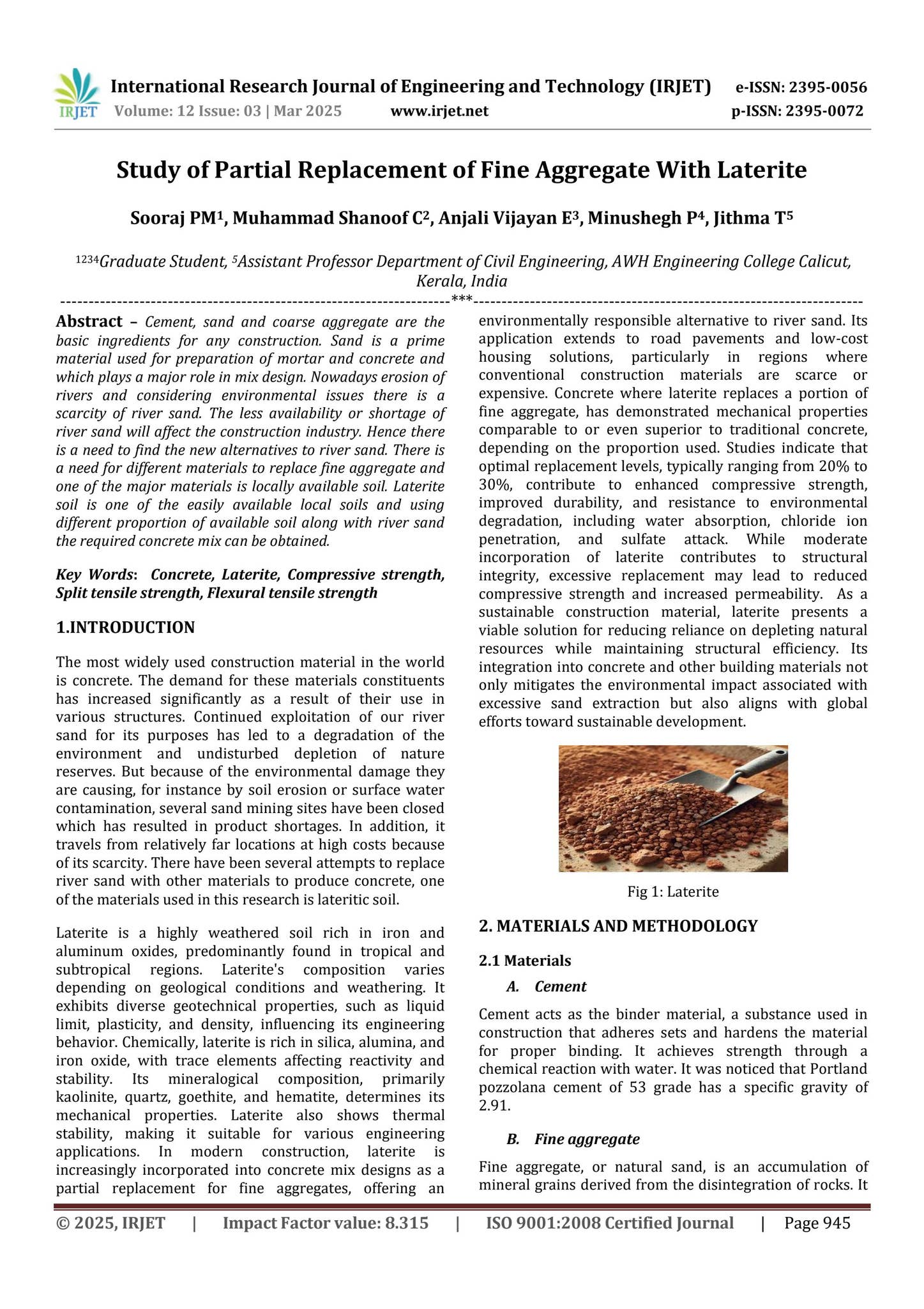 Study of Partial Replacement of Fine Aggregate With Laterite by IRJET ...