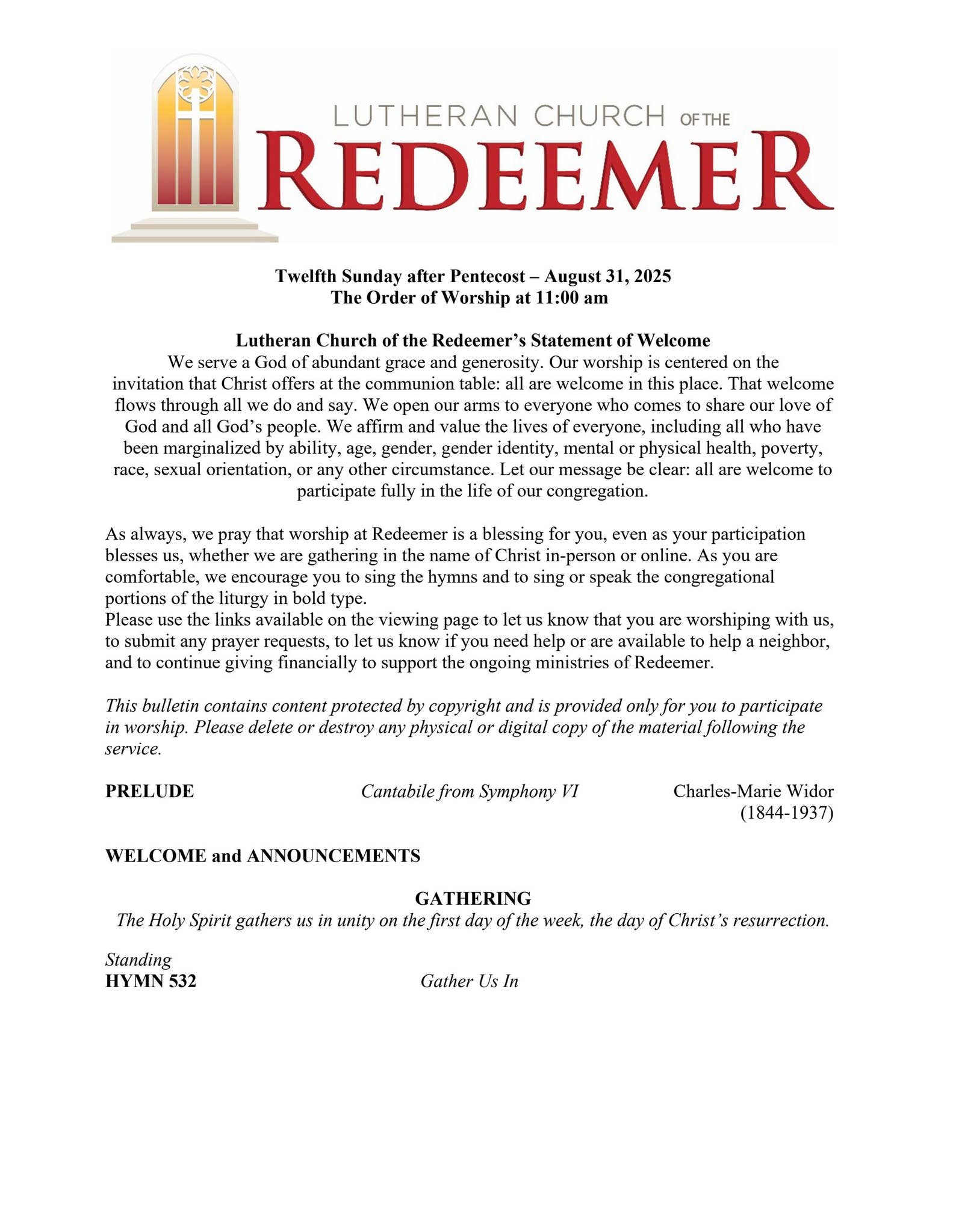 sunday august 31, 2025 - order of worship at 11 am - lutheran church of ...