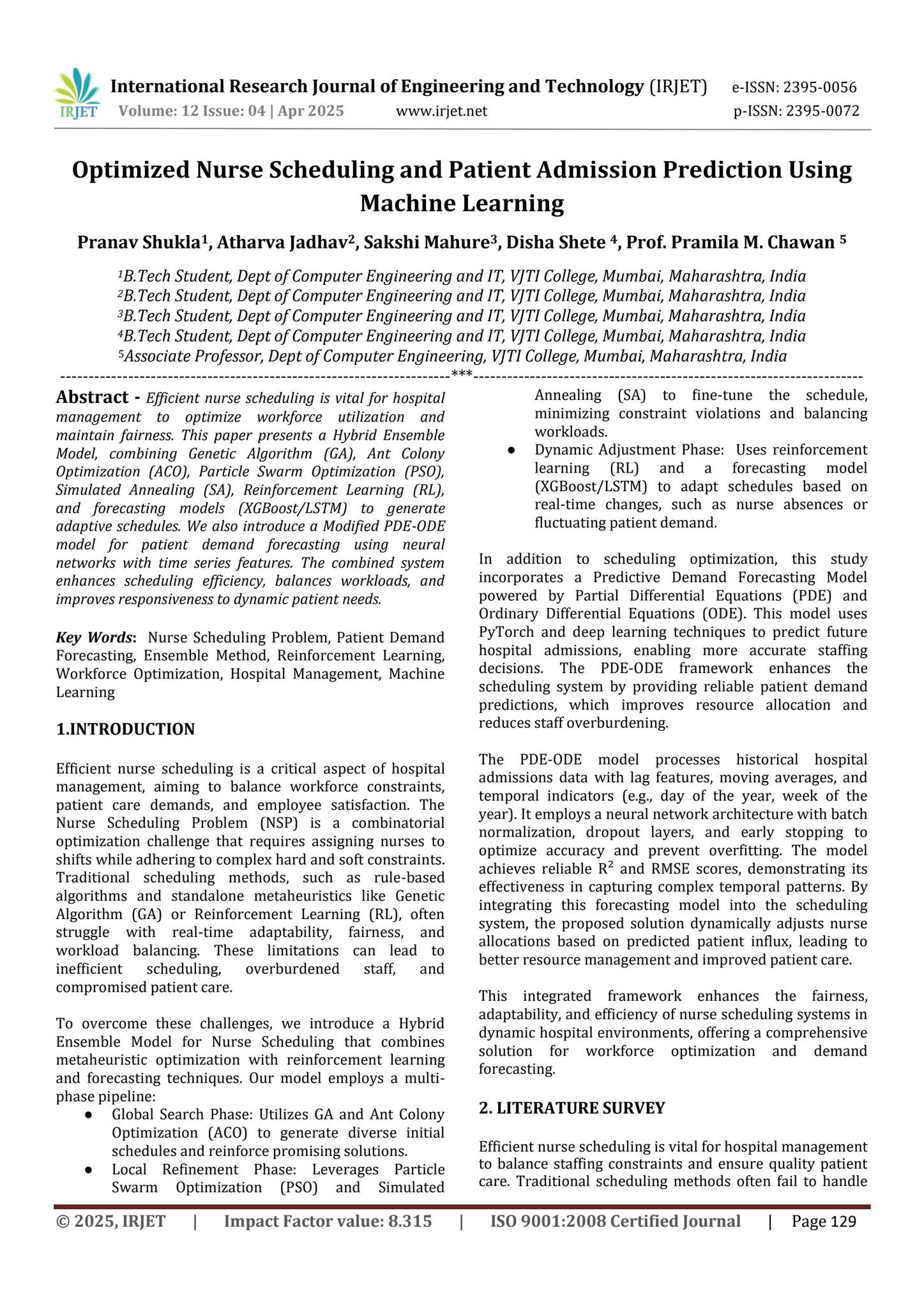 Optimized Nurse Scheduling and Patient Admission Prediction Using ...