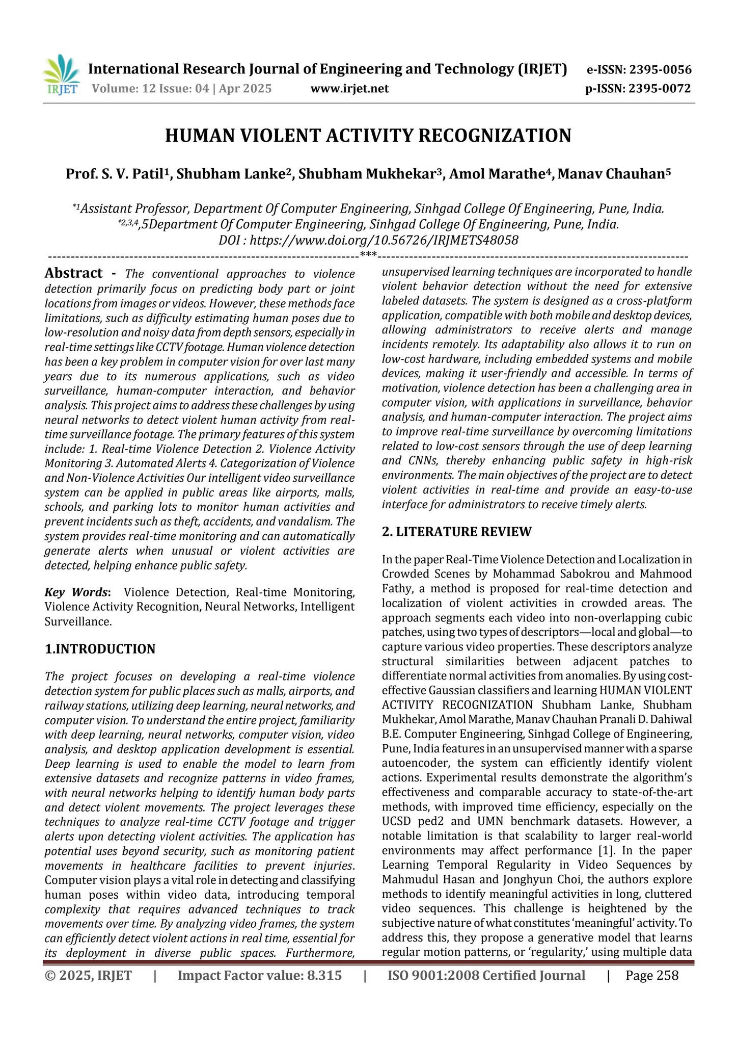 HUMAN VIOLENT ACTIVITY RECOGNIZATION by IRJET Journal - Issuu