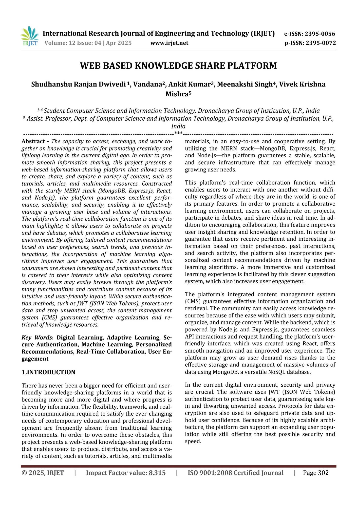 WEB BASED KNOWLEDGE SHARE PLATFORM by IRJET Journal - Issuu