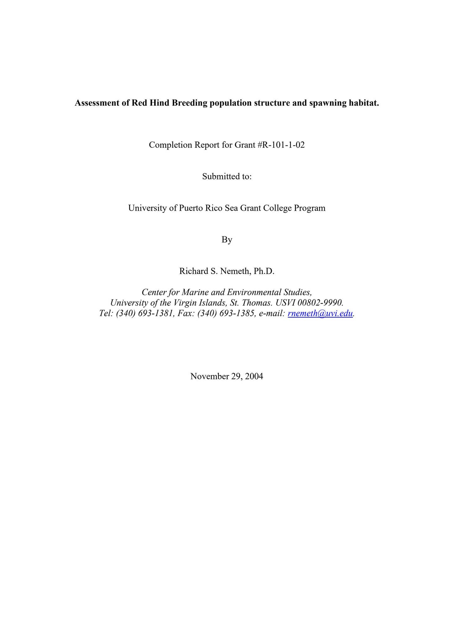 Assessment of Red Hind Breeding population structure and spawning ...