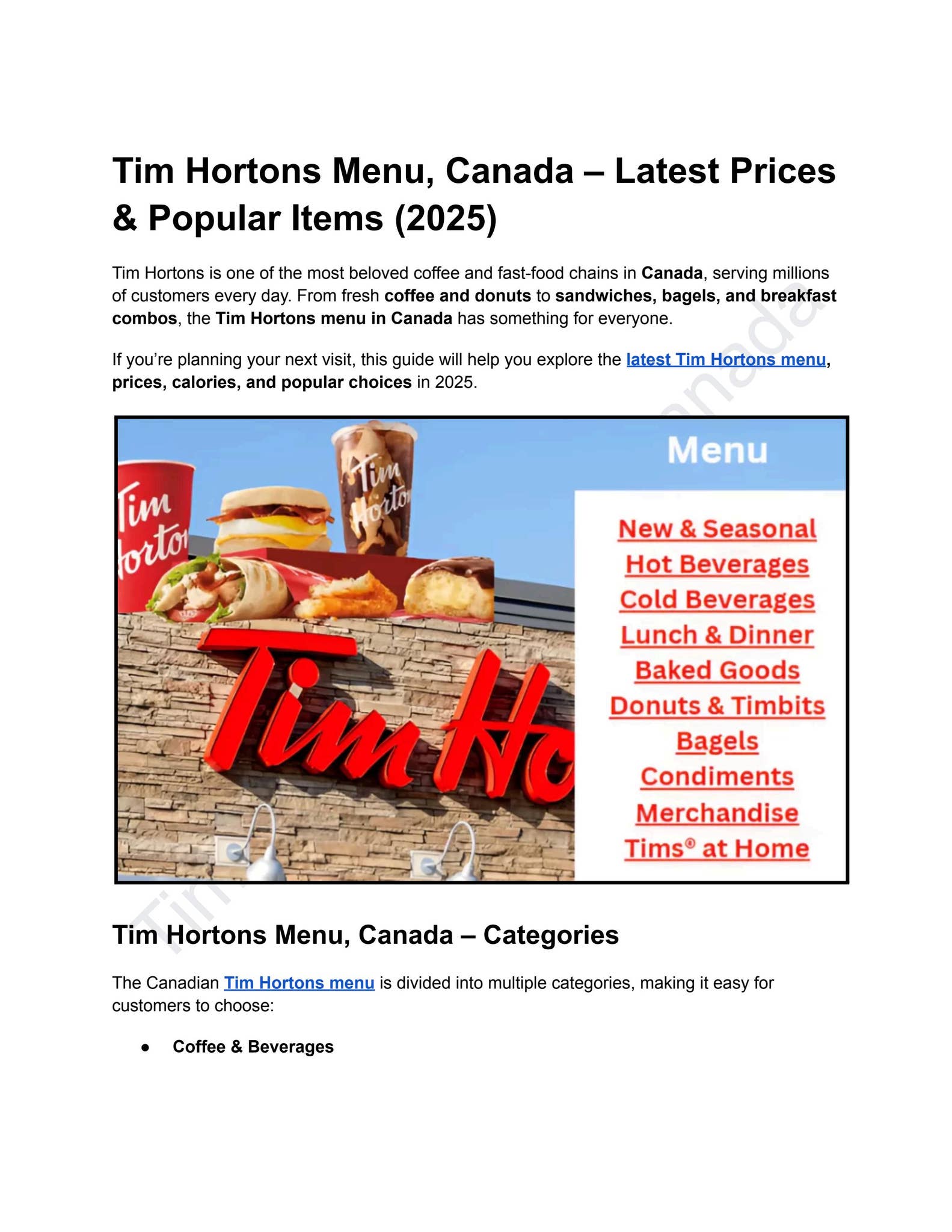 Tim Hortons Menu, Canada – Latest Prices & Popular Items (2025) by Tim ...