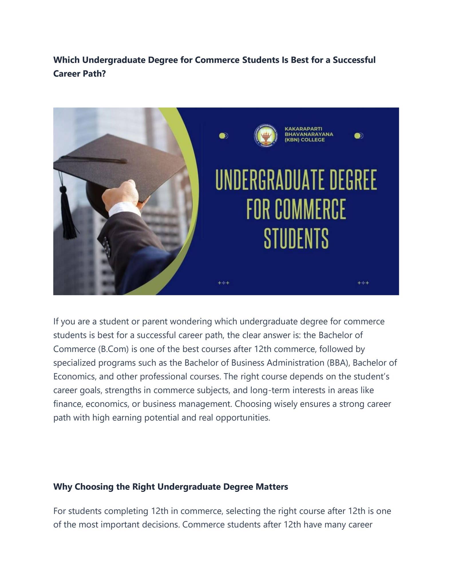 Which Undergraduate Degree for Commerce Students Is Best for a ...