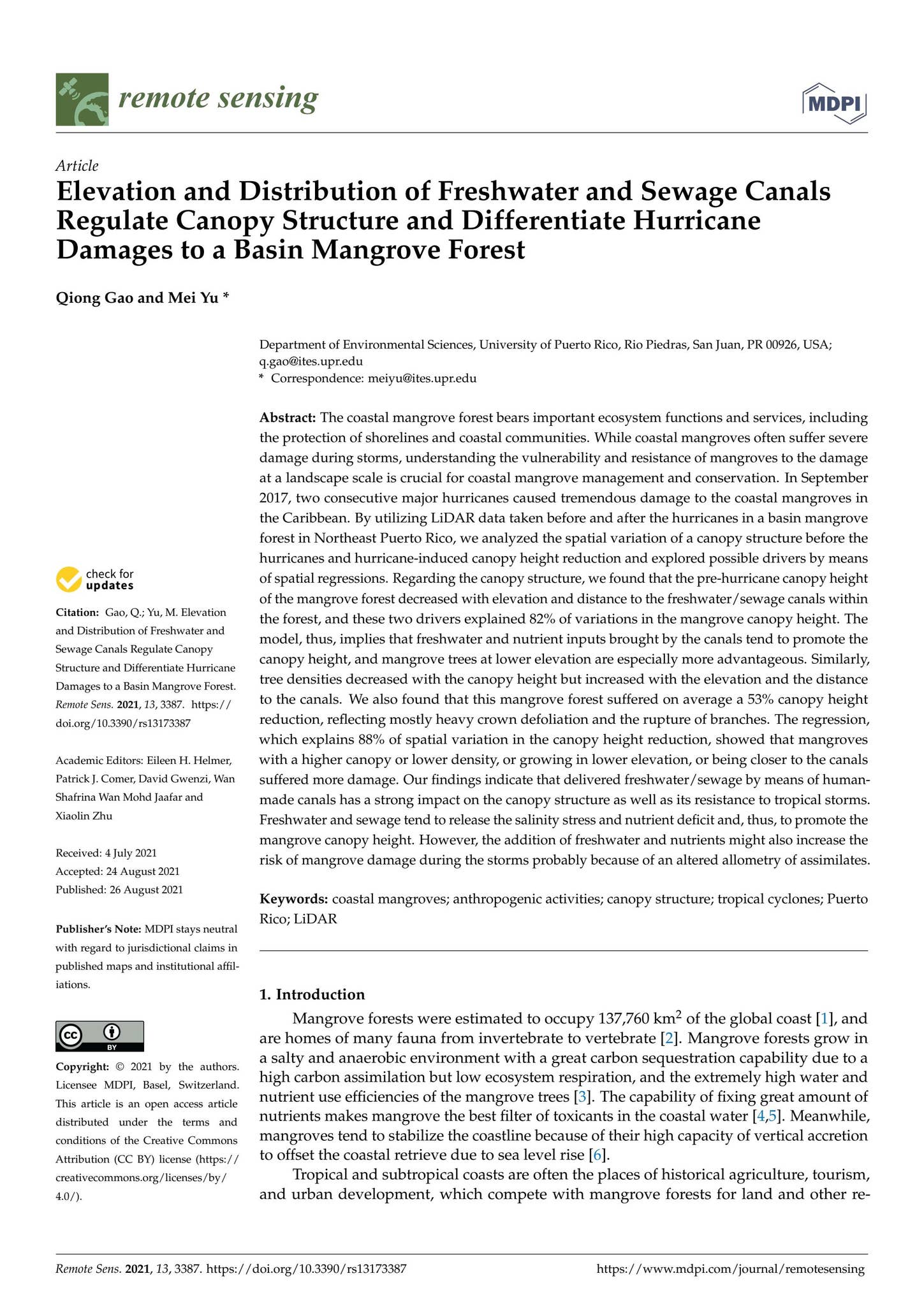 Elevation and Distribution of Freshwater and Sewage Canals Regulate ...
