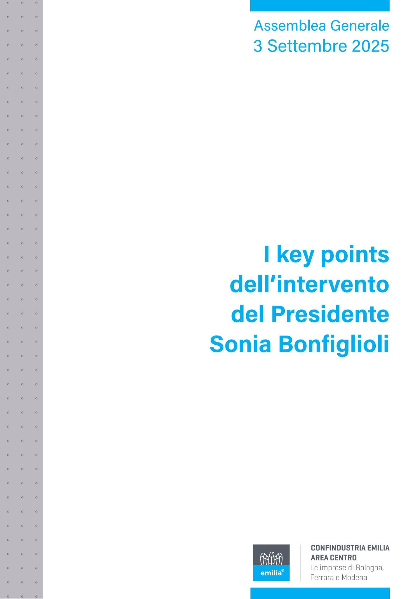 Key points Presidente Sonia Bonfiglioli by Confindustria Emilia - Issuu
