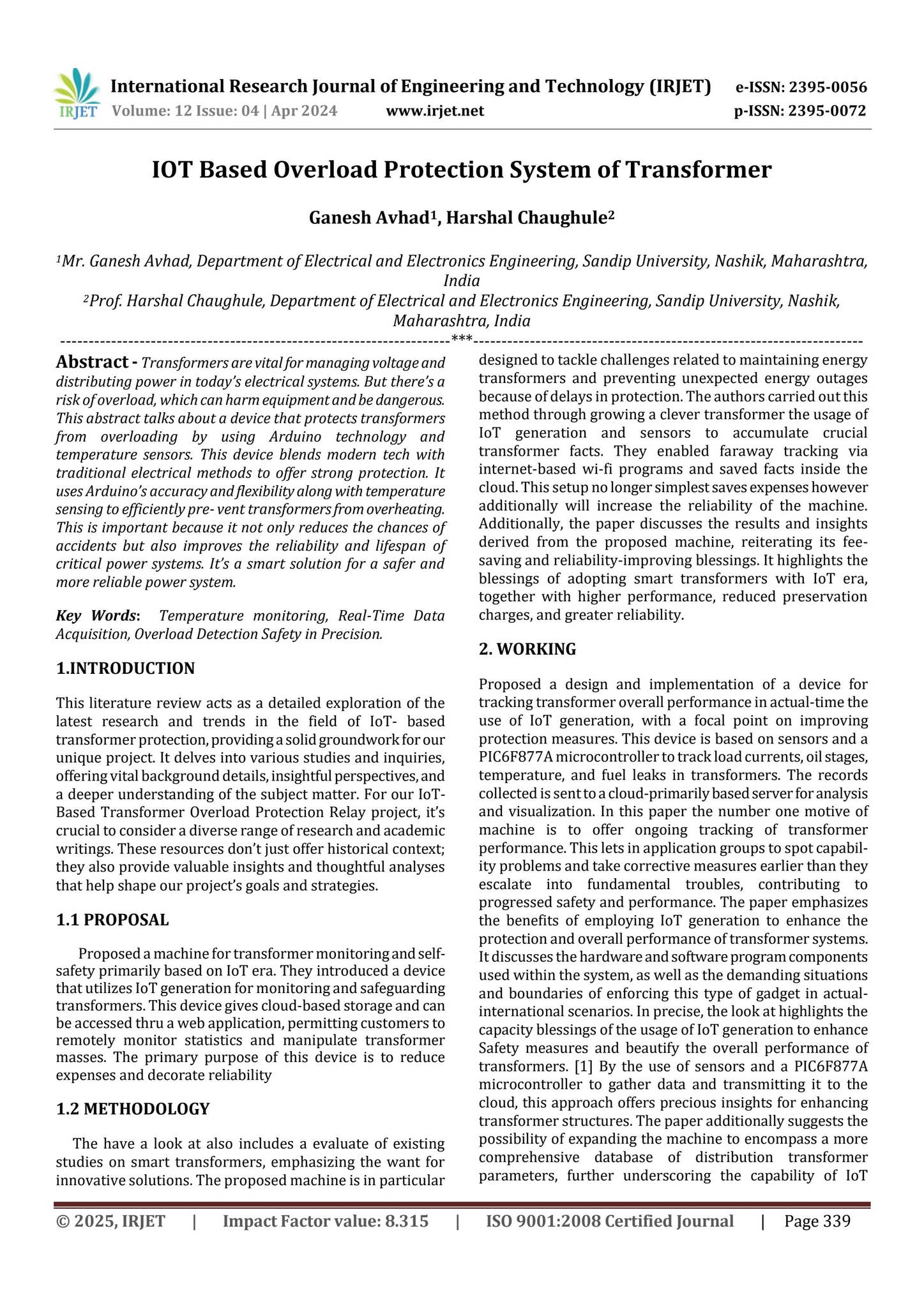 IOT Based Overload Protection System of Transformer by IRJET Journal ...