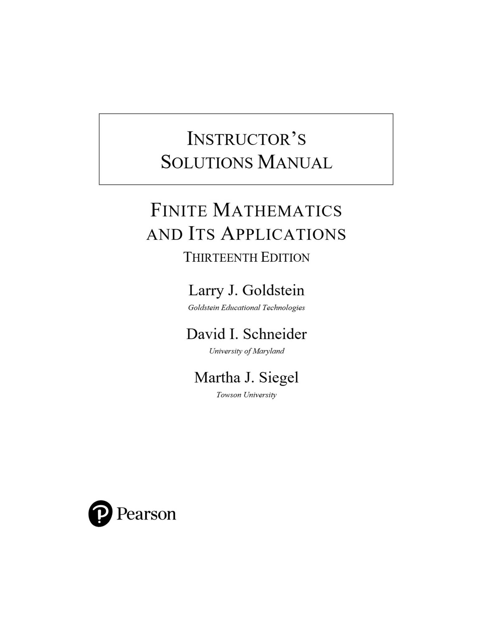 INSTRUCTOR’S SOLUTIONS MANUAL FINITE MATHEMATICS AND ITS APPLICATIONS ...