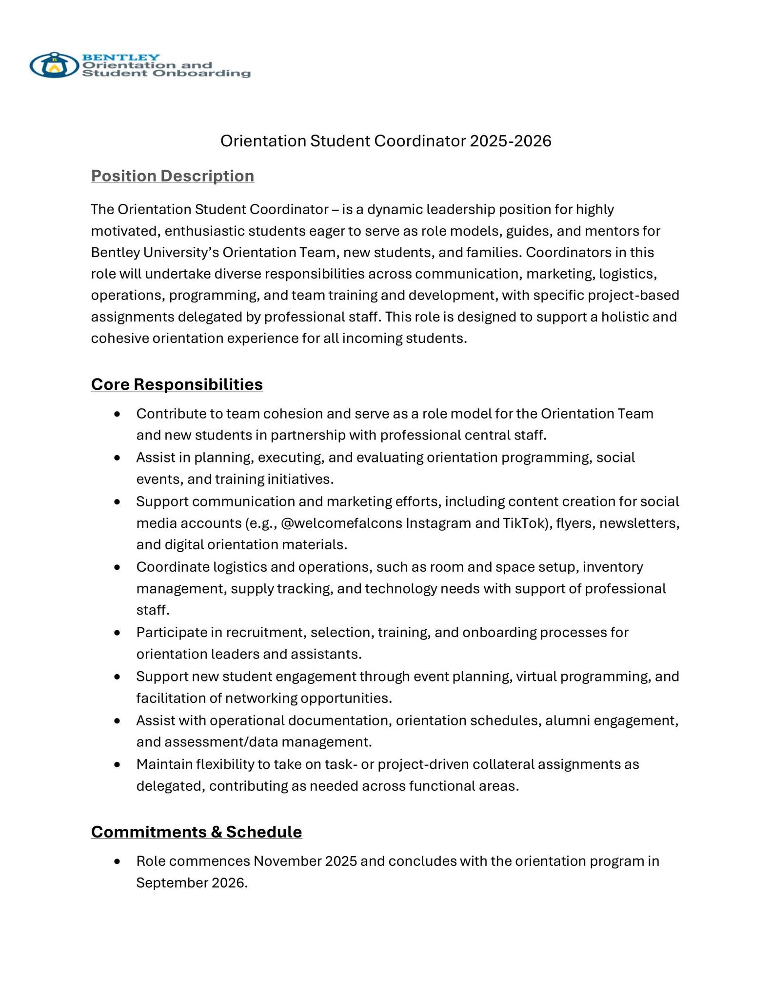 Orientation Student Coordinator Position Description (2025-2026) by ...