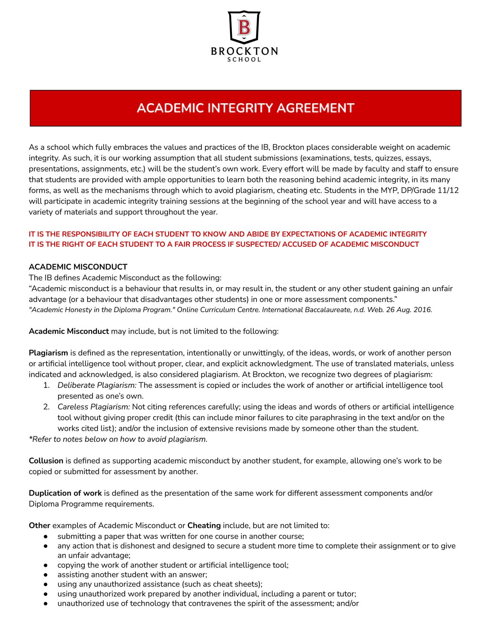 Academic Integrity Agreement (Updated 2023) by Brockton School - Issuu