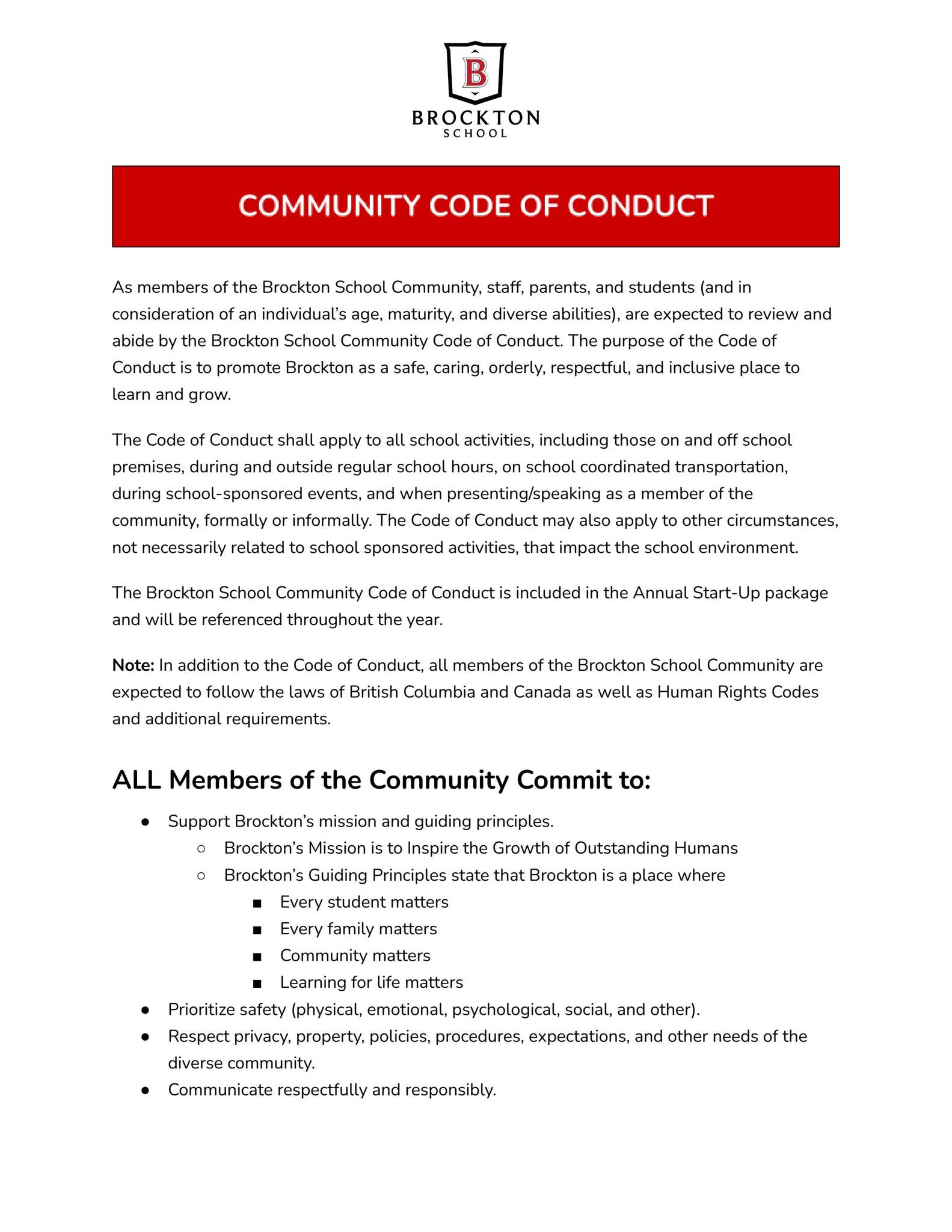 Community Code of Conduct (2) by Brockton School - Issuu