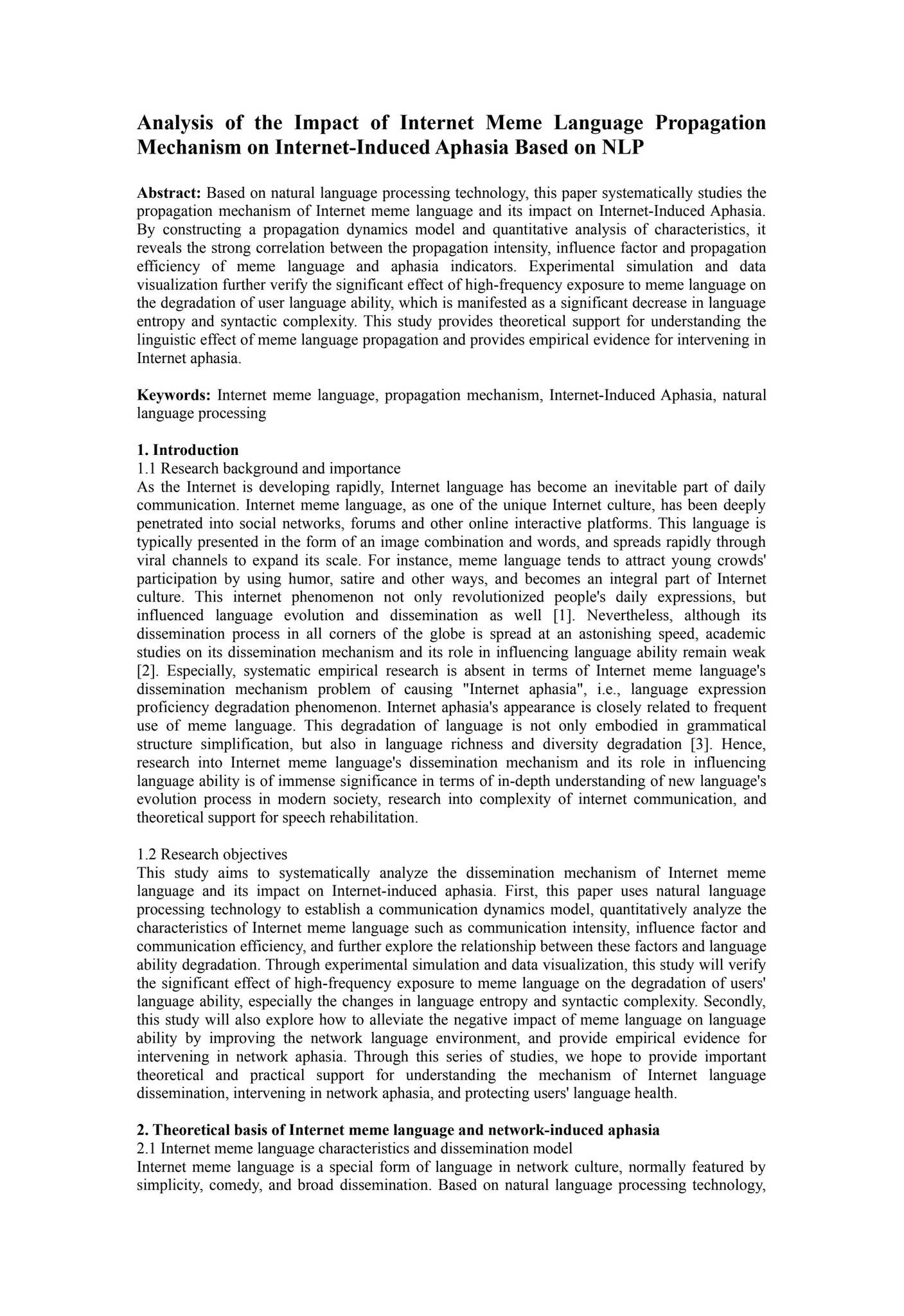 Analysis of the Impact of Internet Meme Language Propagation Mechanism ...