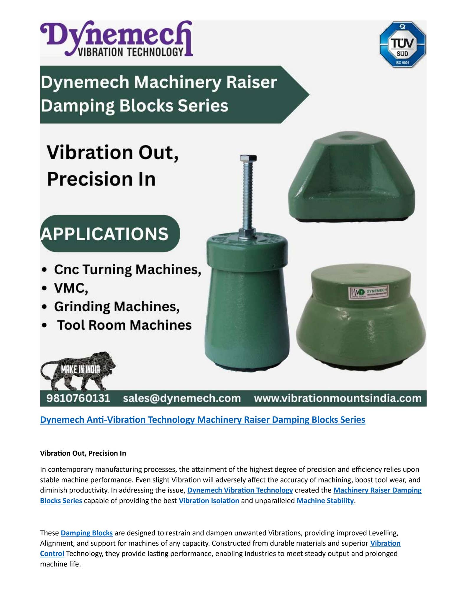 Dynemech Anti-Vibration Technology Machinery Raiser Damping Blocks ...