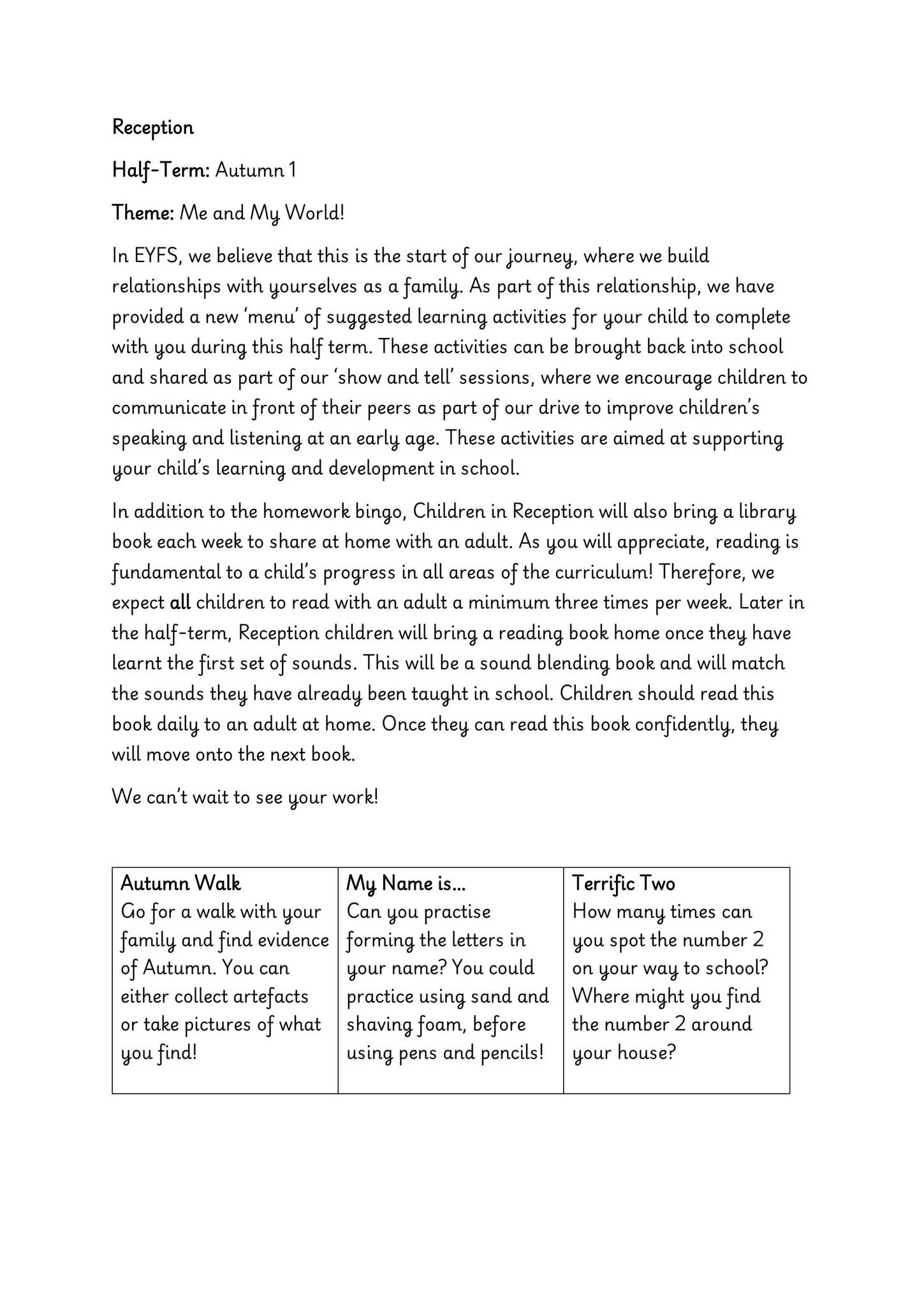 Reception - Autumn 1 Homework by Schudio - Issuu