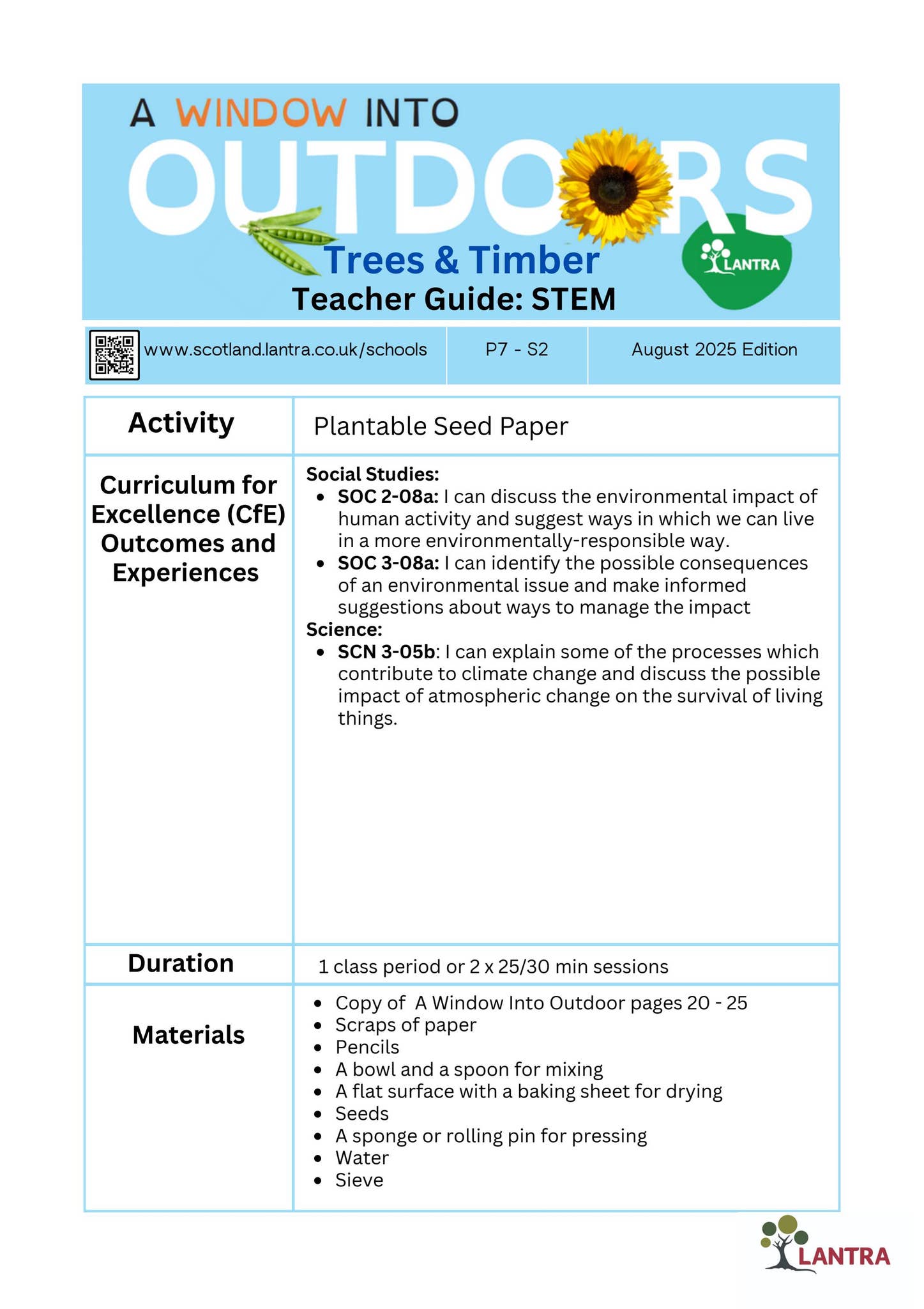 Lantra Careers Toolkit, Teacher Guide, Trees and Timber STEM Activity ...