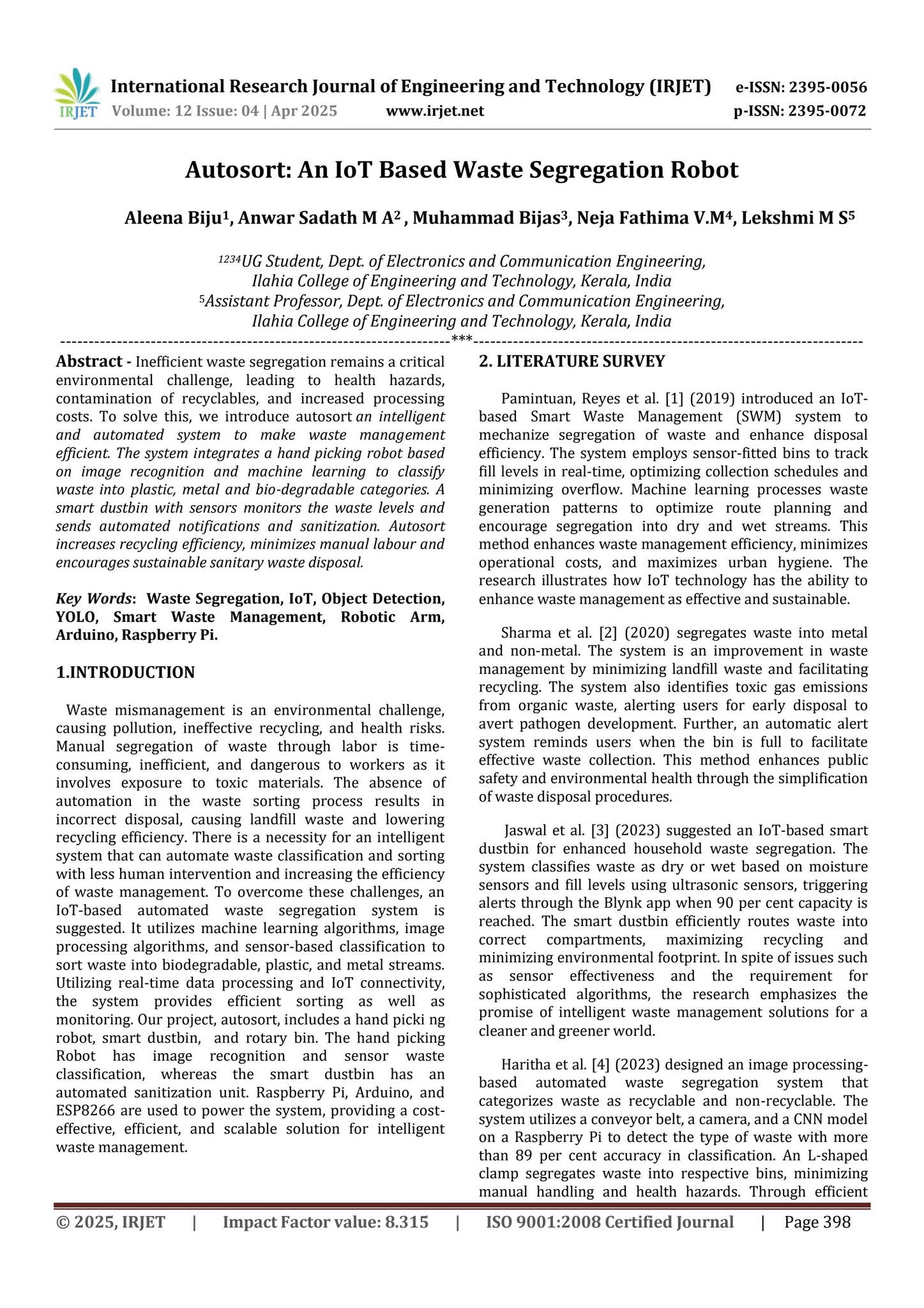 Autosort: An IoT Based Waste Segregation Robot by IRJET Journal - Issuu