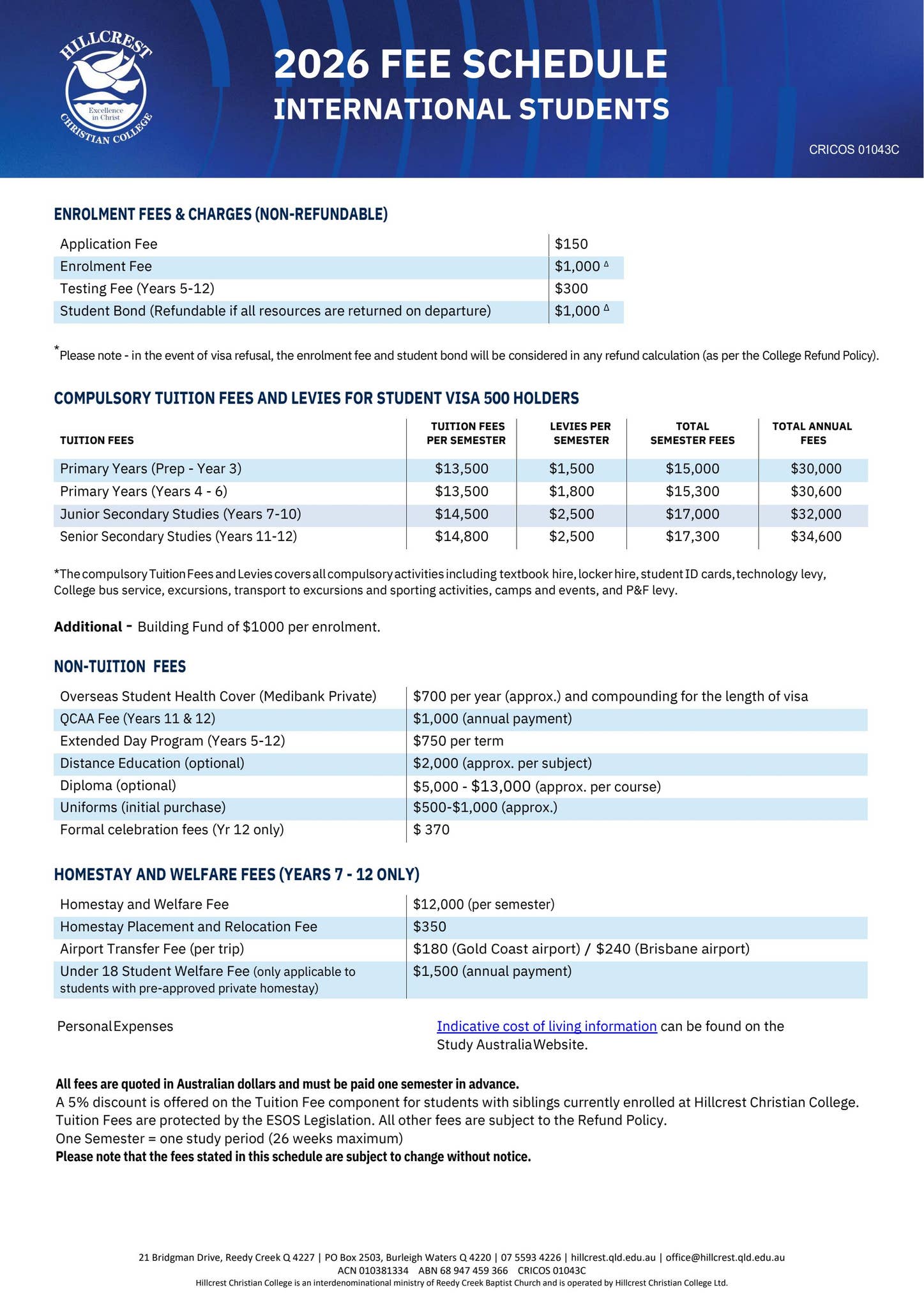 2026 International Fee Schedule by Hillcrest Christian College - Issuu