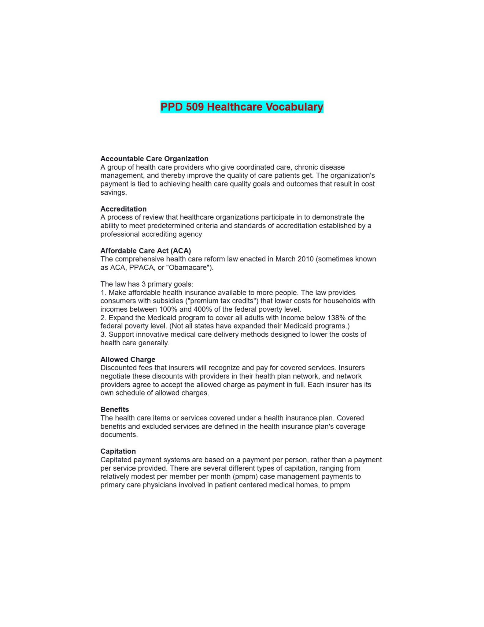 PPD 509 Healthcare Vocabulary Questions with Verified Answers by ...