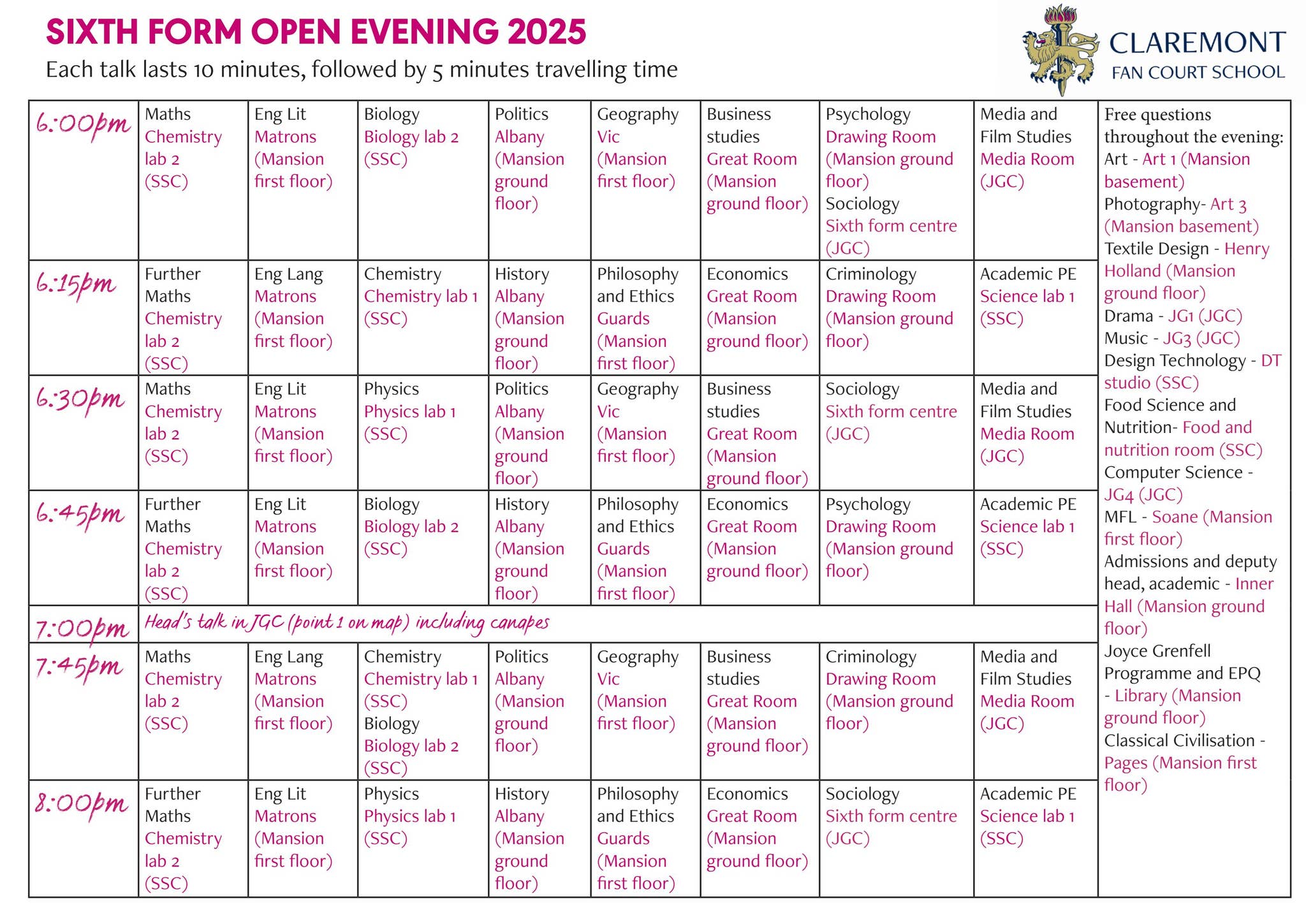 Sixth form options evening 2025 schedule by claremontfancourt - Issuu