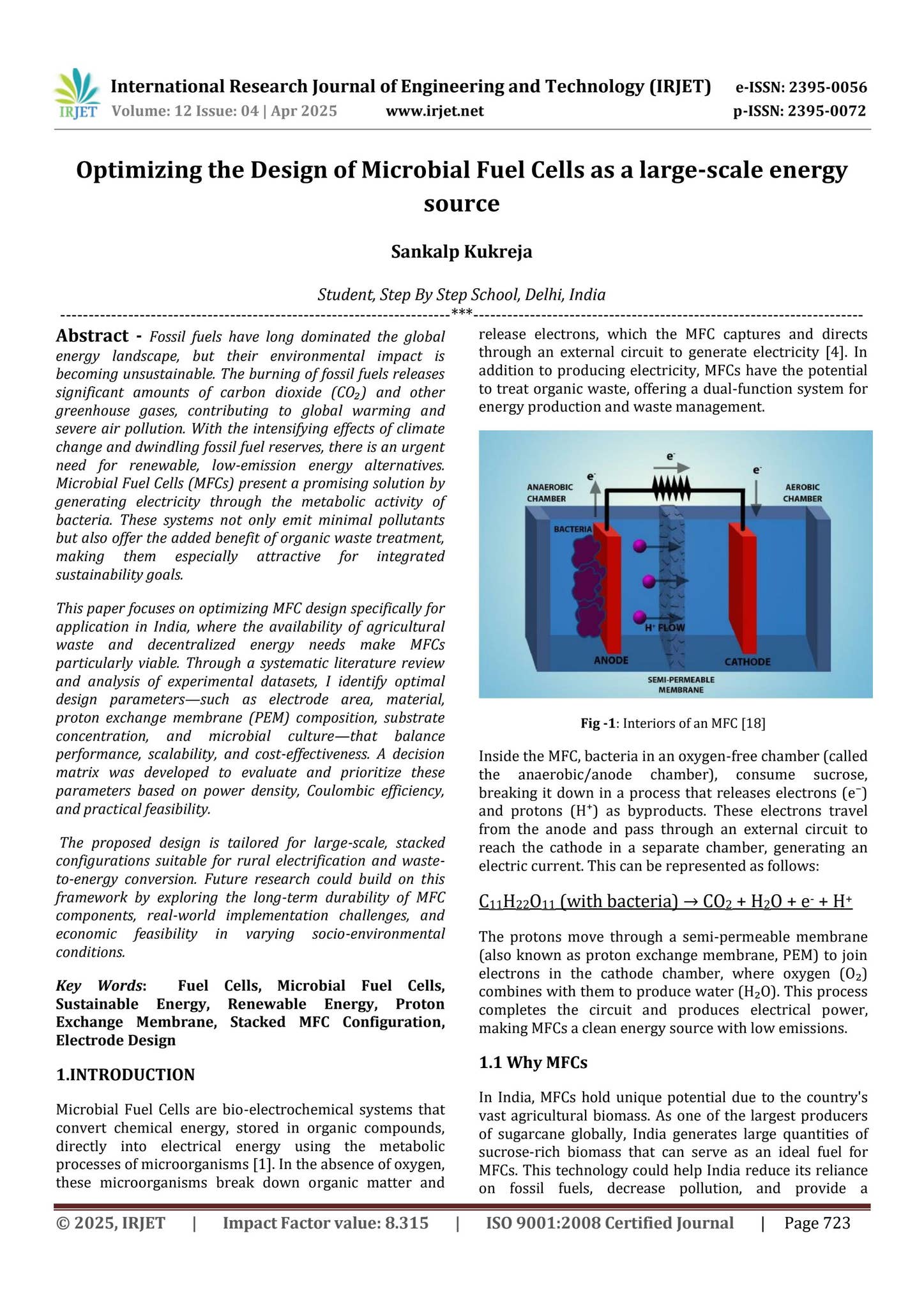Optimizing the Design of Microbial Fuel Cells as a large-scale energy ...
