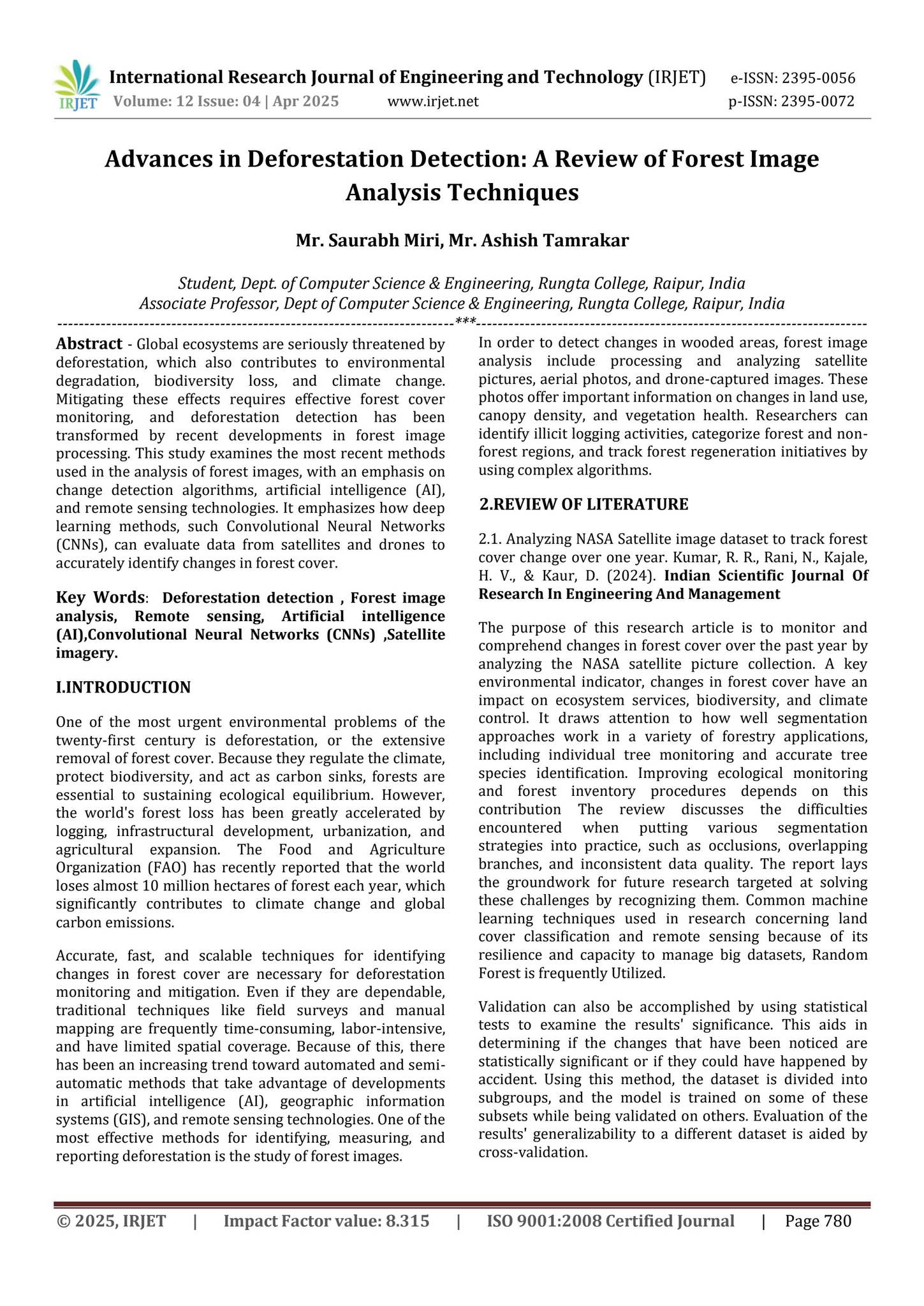 Advances in Deforestation Detection: A Review of Forest Image Analysis ...