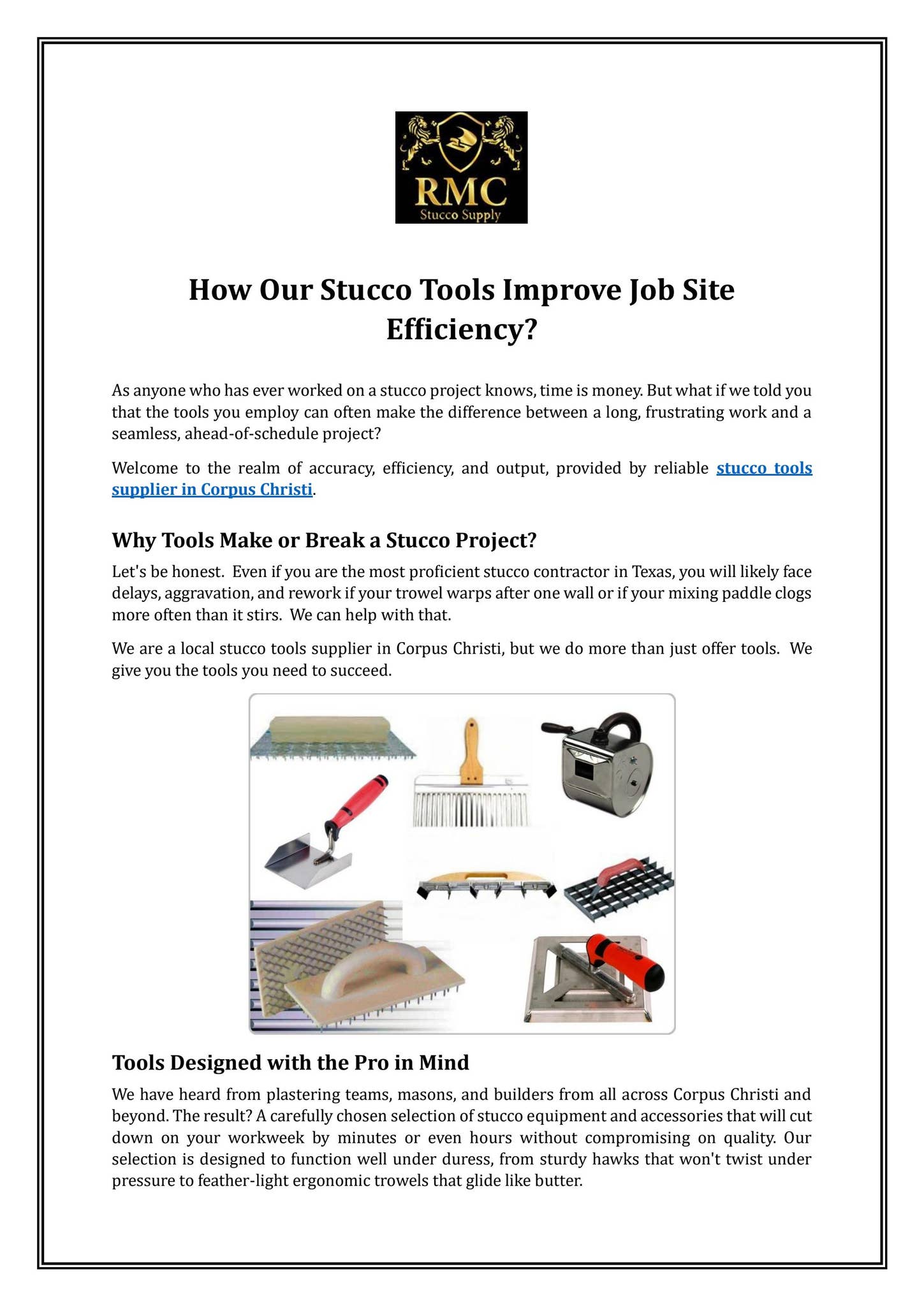 How Our Stucco Tools Improve Job Site Efficiency? by RMC Stucco Supply ...