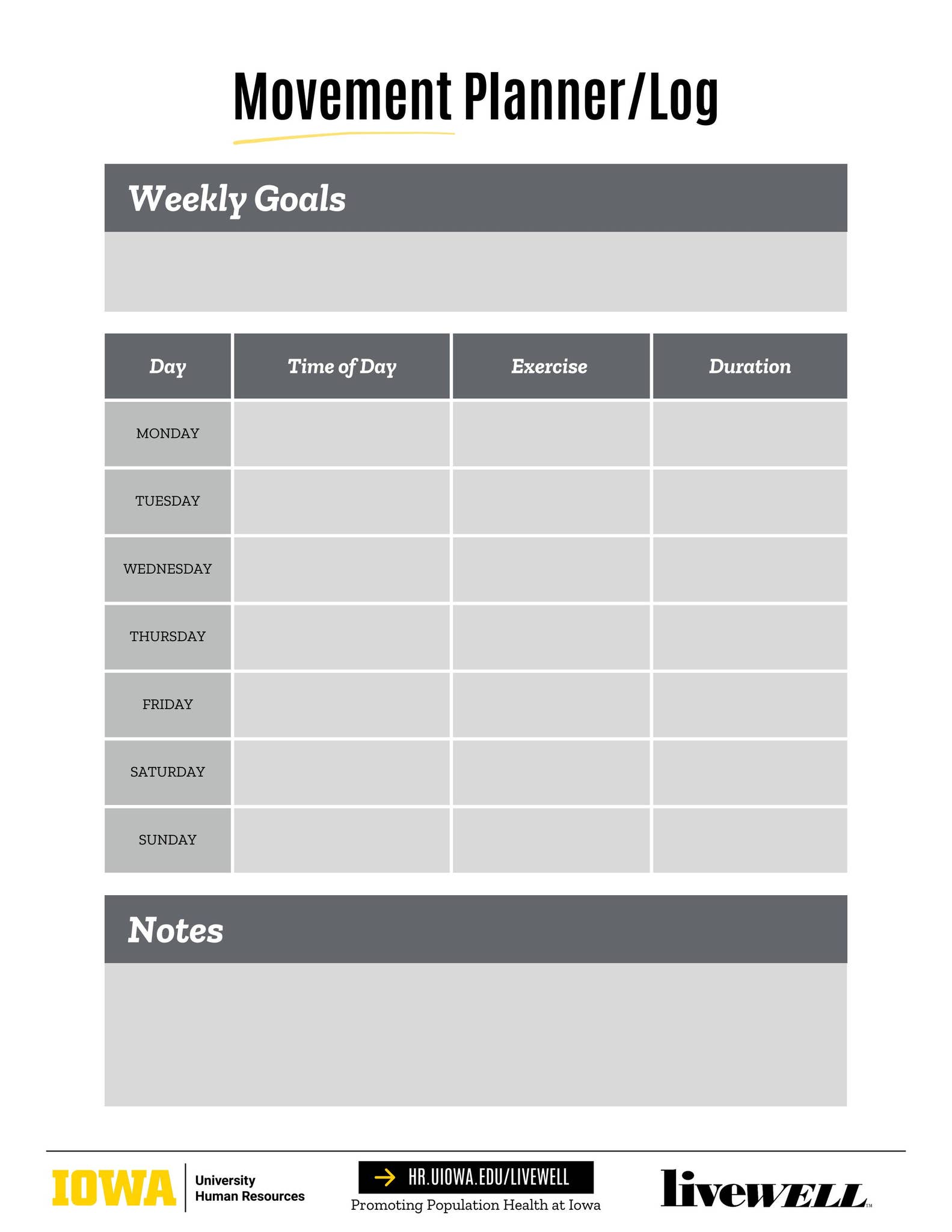 Movement Planner/Log by liveWELL program at University of Iowa - Issuu