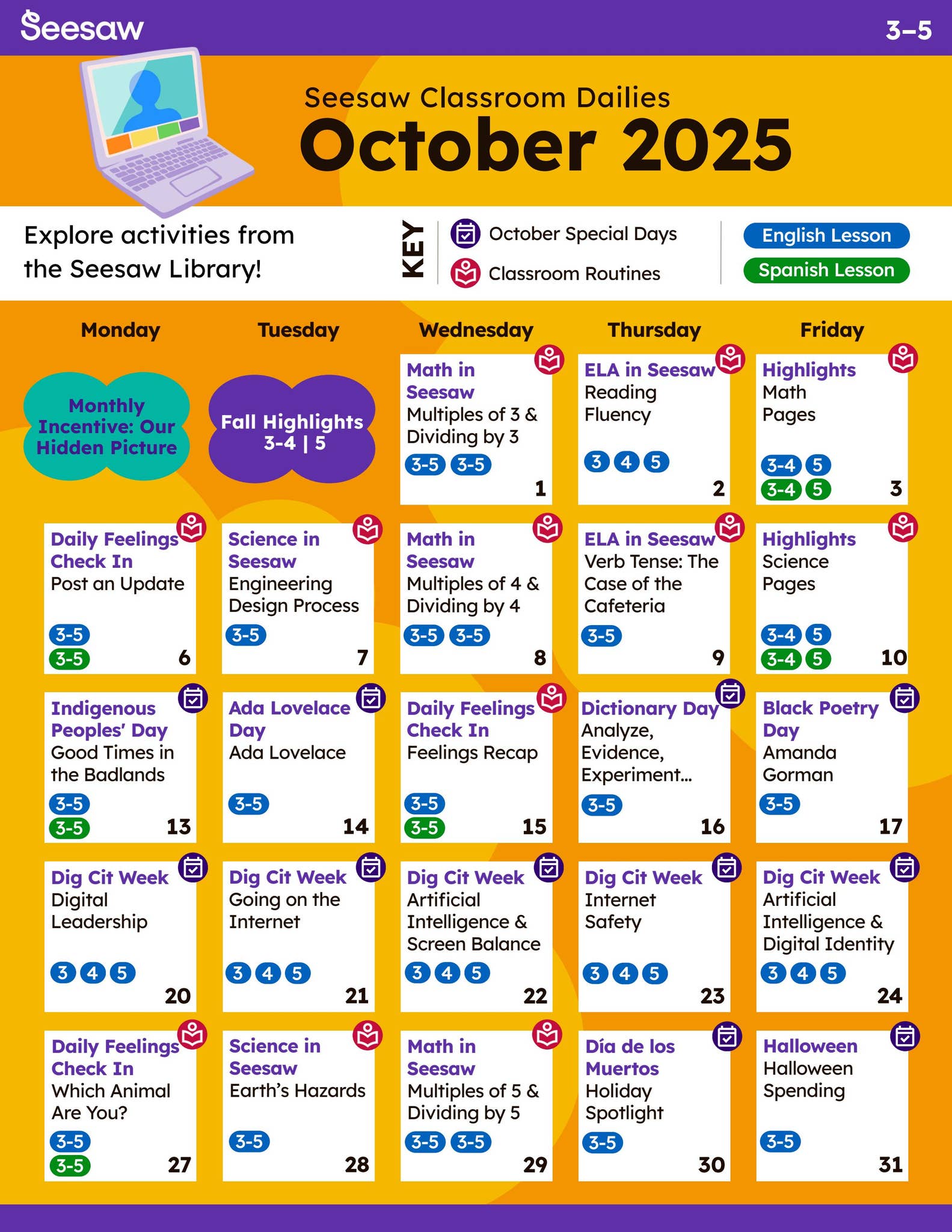 October 2025 Classroom Dailies 3-5 by seesawlearning - Issuu