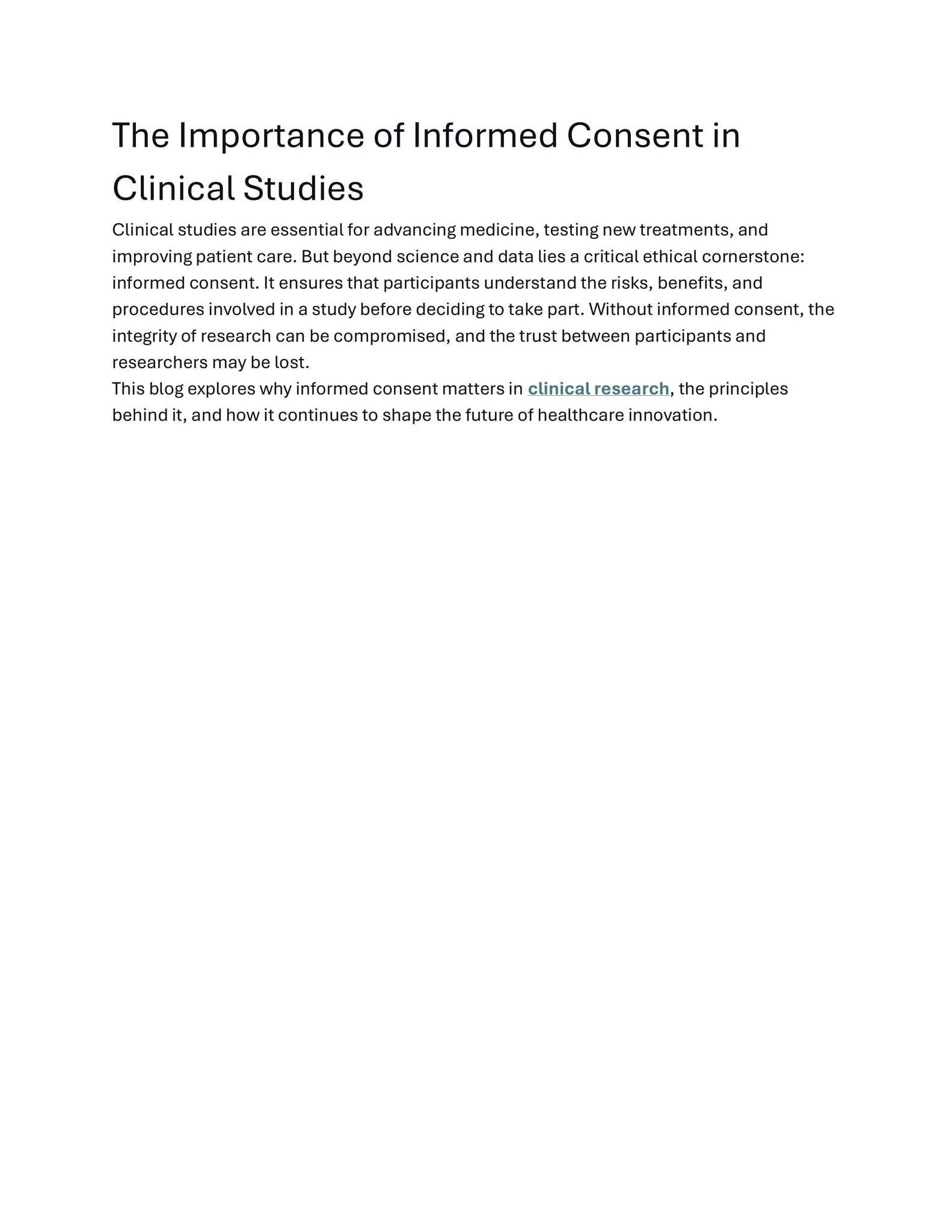 The Importance of Informed Consent in Clinical Studies by CliniLaunch ...