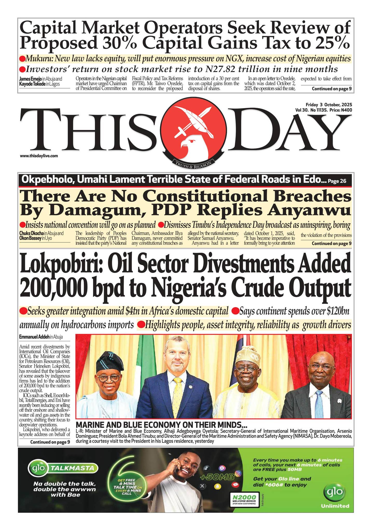 FRIDAY 3RD OCTOBER 2025 by THISDAY Newspapers Ltd - Issuu