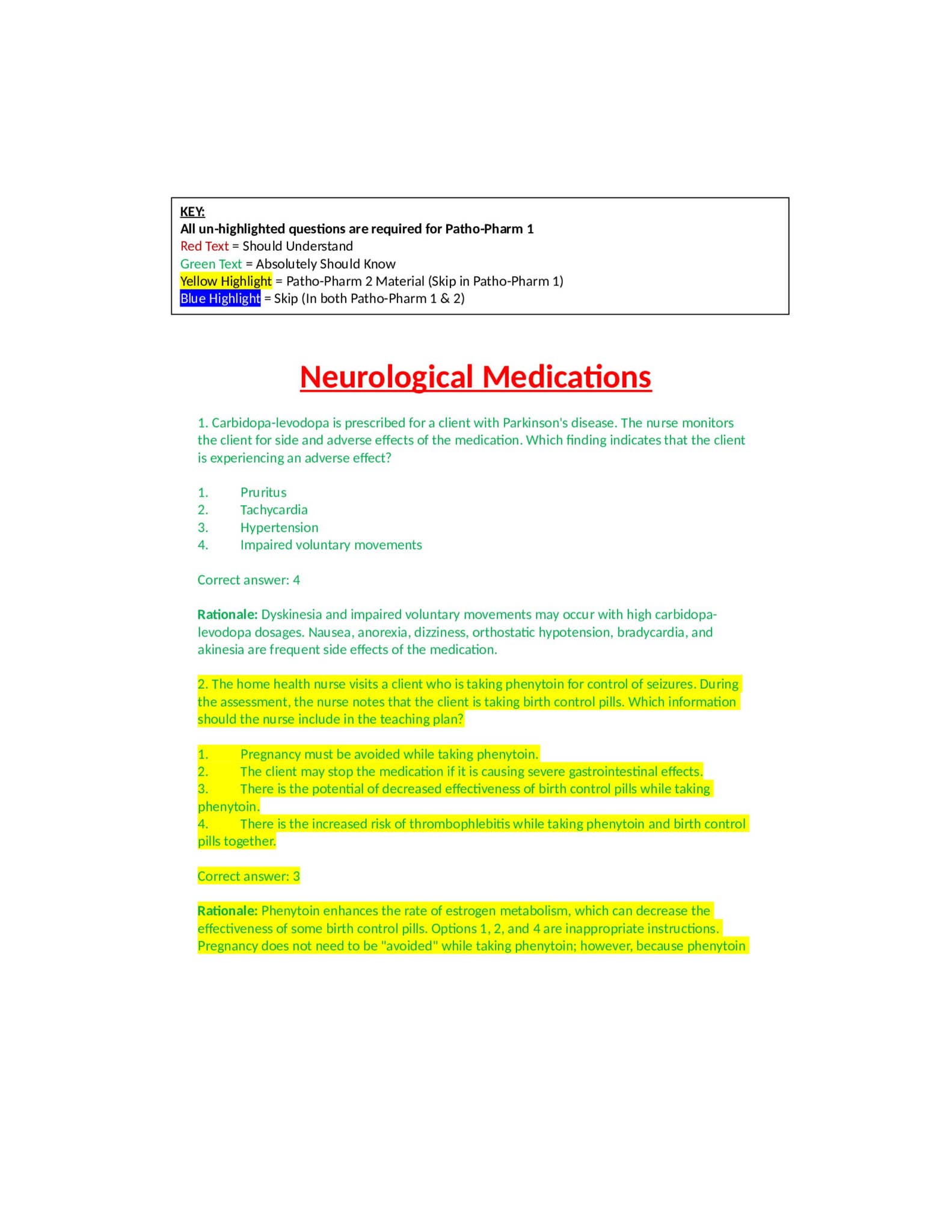 NURS 601 Pharm Neurological Meds by Scholarfriends - Issuu