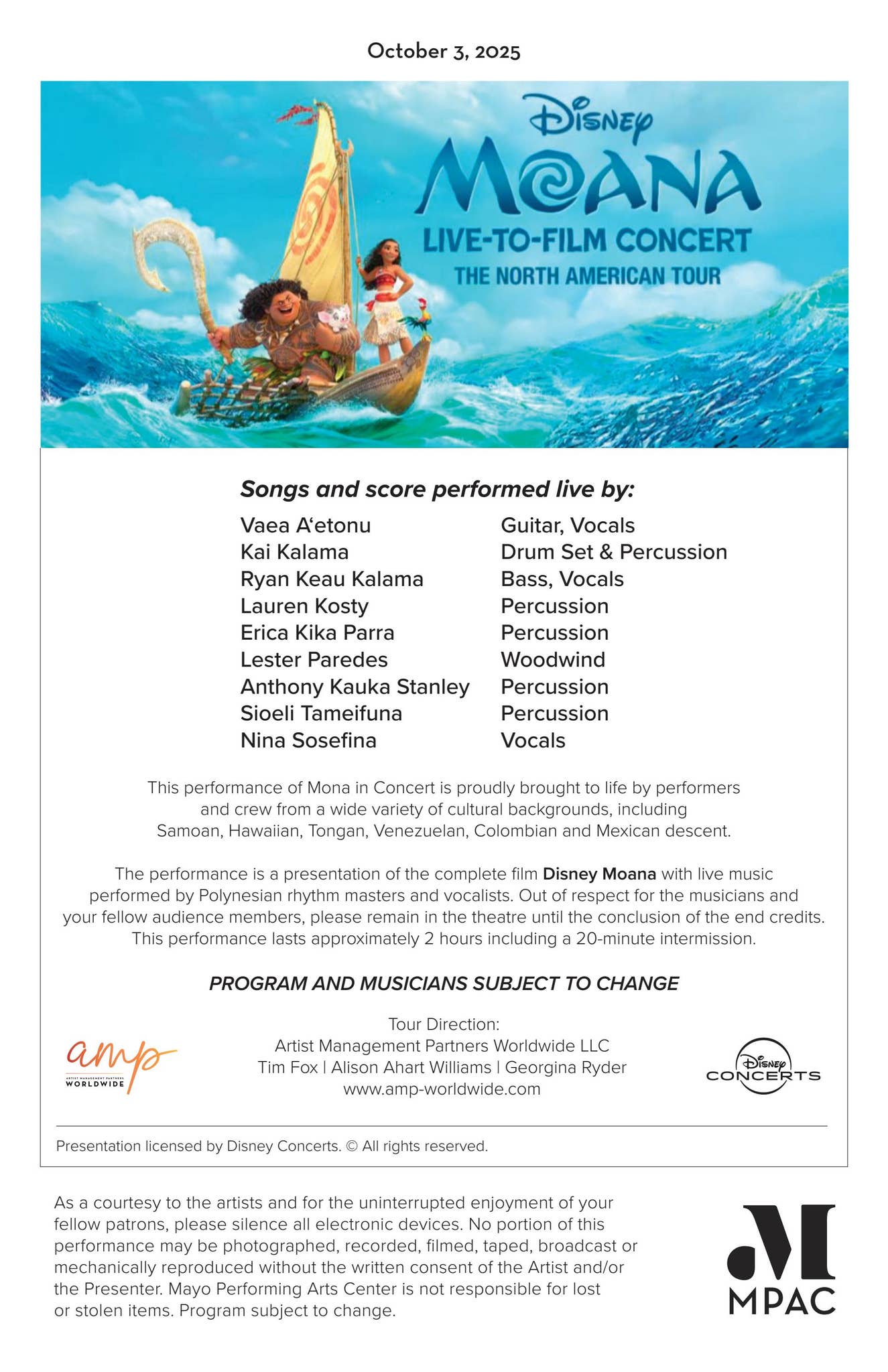 Disney’s Moana: Live-To-Film Concert Program Book Insert by Mayo ...