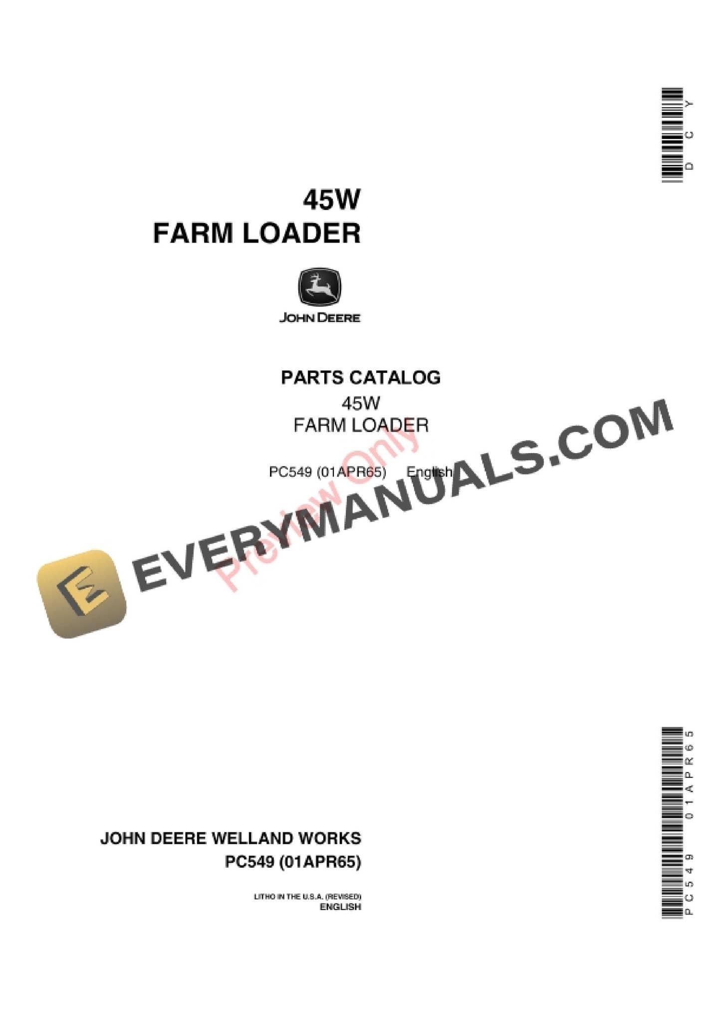 John Deere 45W Farm Loader Parts Catalog PC549 01APR65 by manualgroup ...