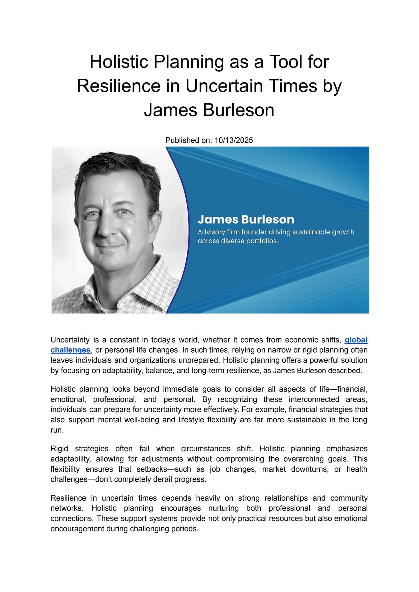 Holistic Planning as a Tool for Resilience in Uncertain Times by James ...