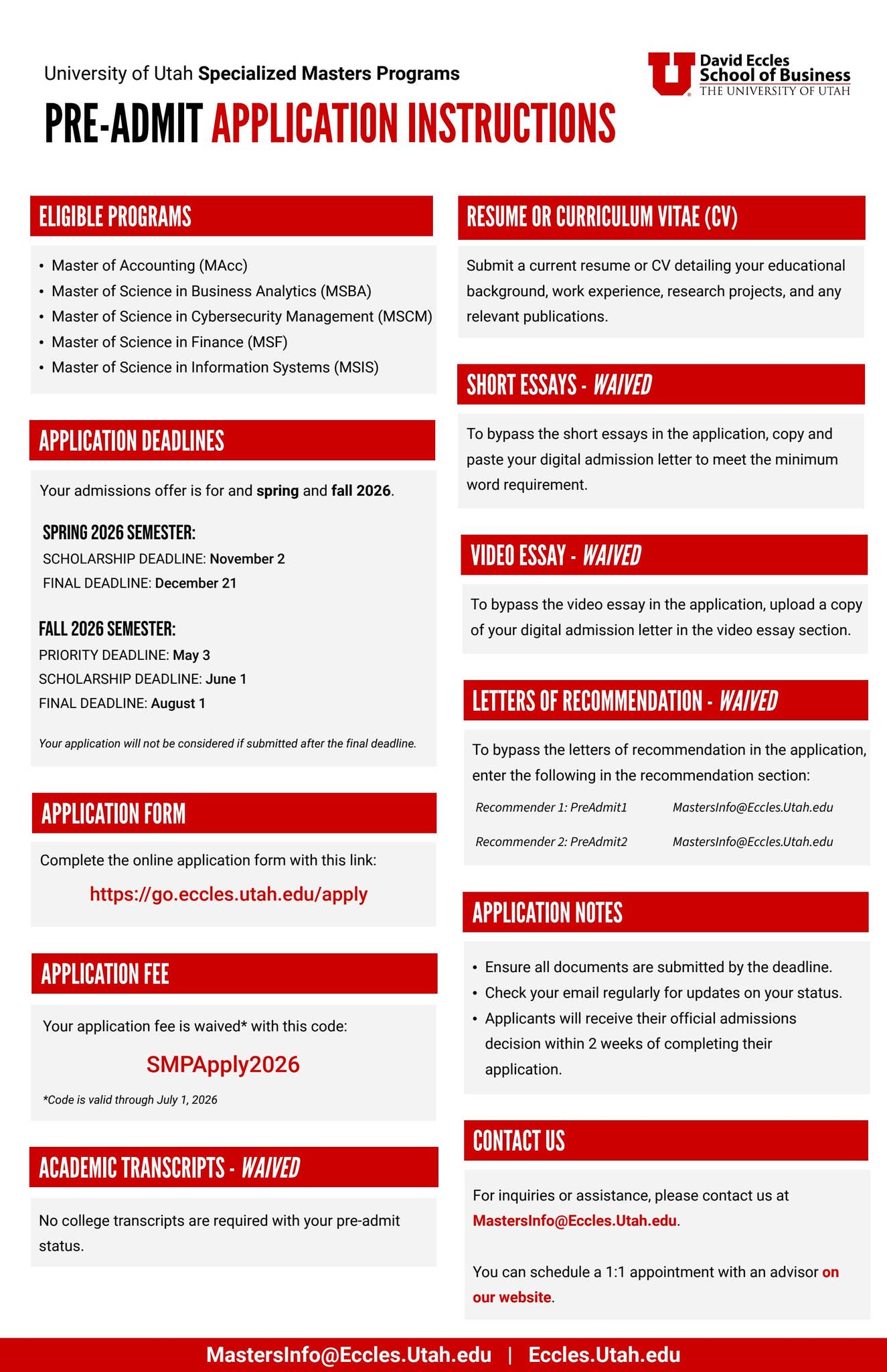 2026 SMP Pre-Admit Application Instructions by University of Utah ...