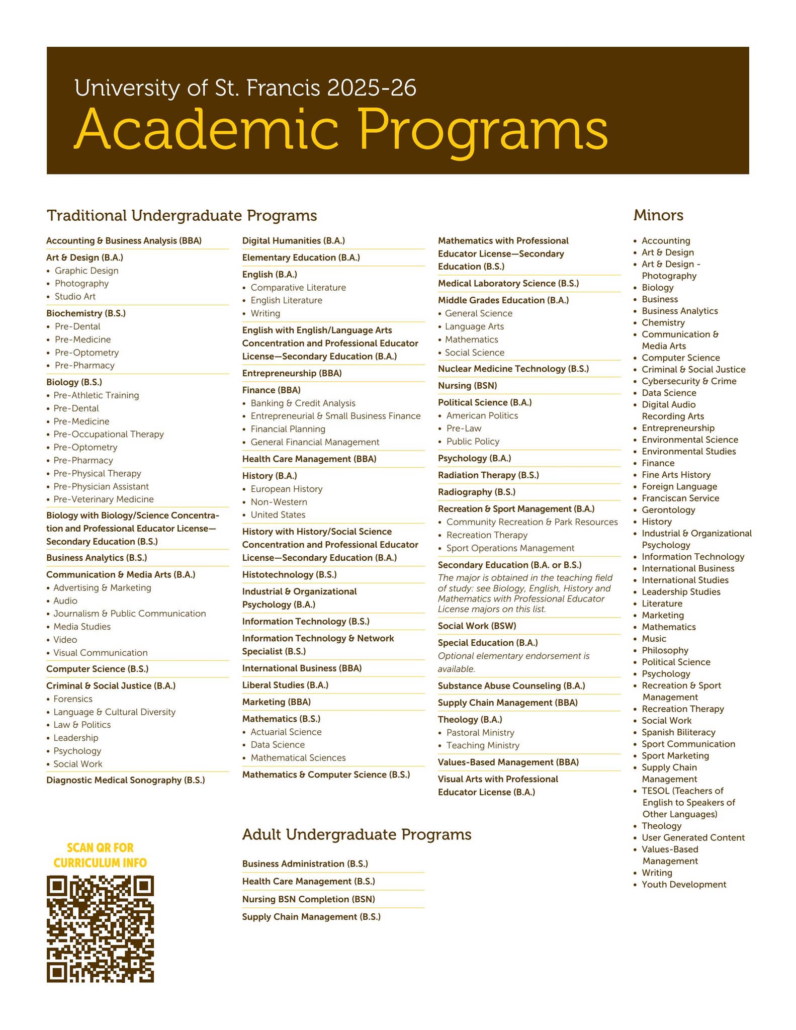 USF Academic Programs List by University of St. Francis - Issuu
