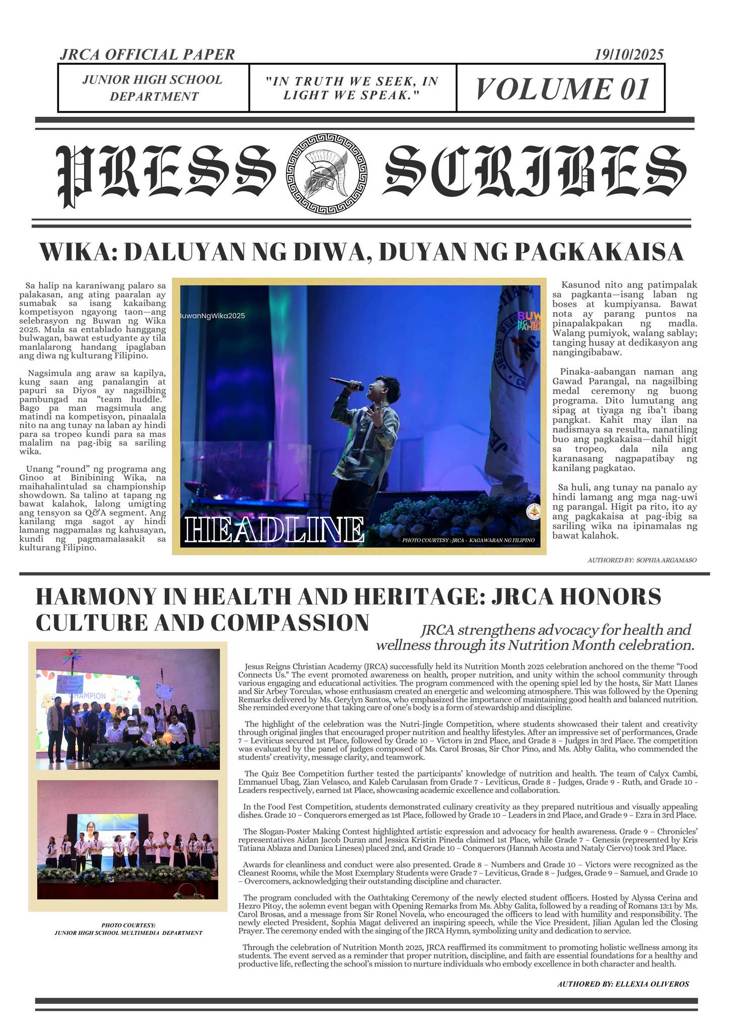 JESUS REIGNS CHRISTIAN ACADEMY OFFICIAL NEWSPAPER 25-26 by Press ...