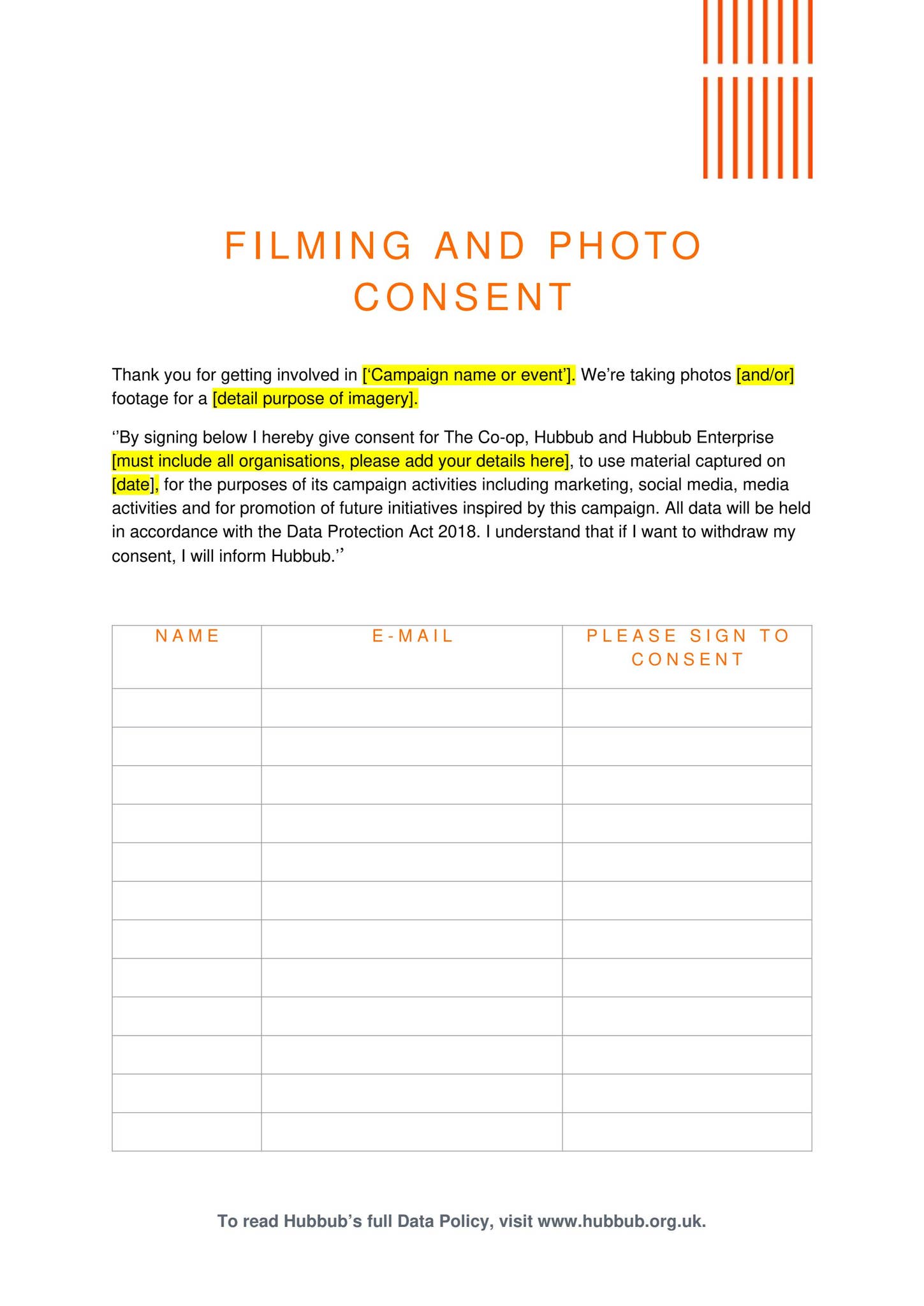 FILMING AND PHOTO CONSENT by Hubbub - Issuu