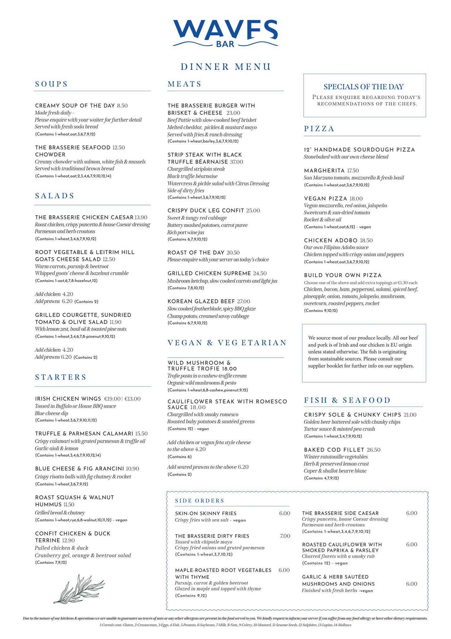 Radisson Blu Hotel & Spa, Sligo Dinner Menu Brasserie by iNUA ...