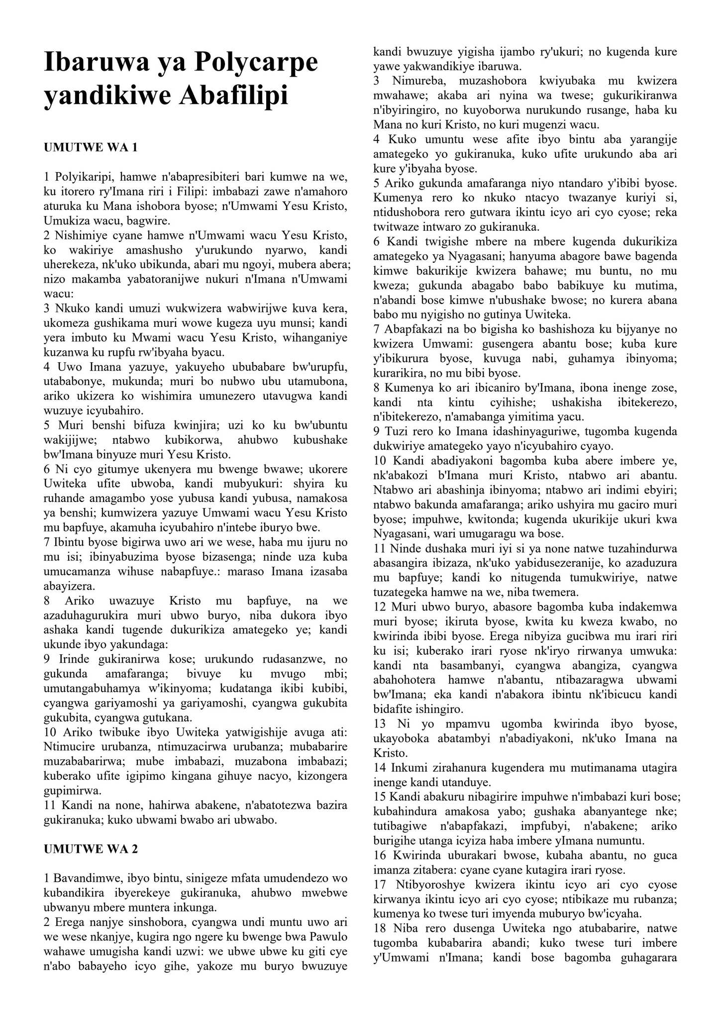 Kinyarwanda - The Epistle of Polycarp to the Philippians by Filipino ...