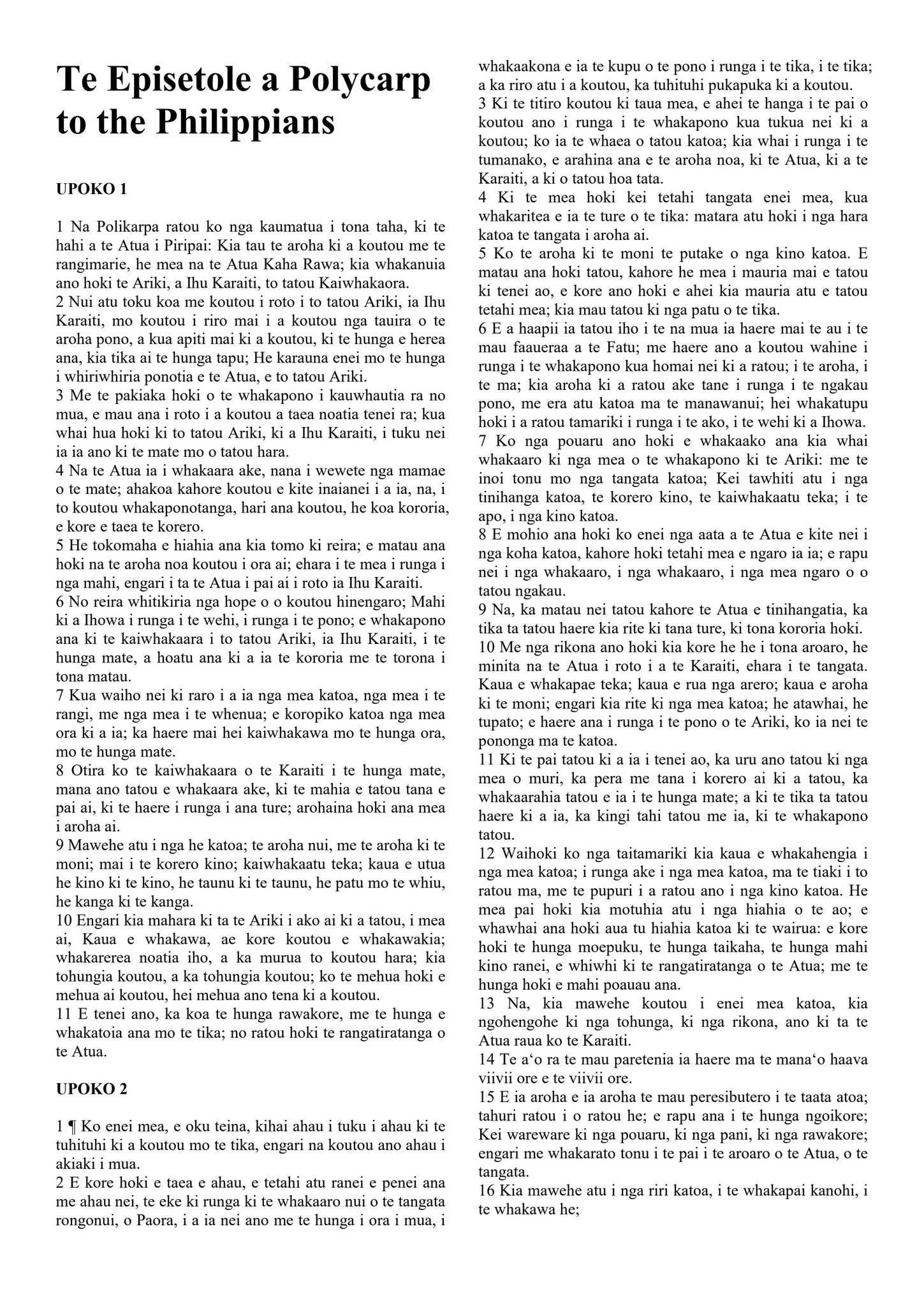 Maori - The Epistle of Polycarp to the Philippians by Filipino Tracts ...
