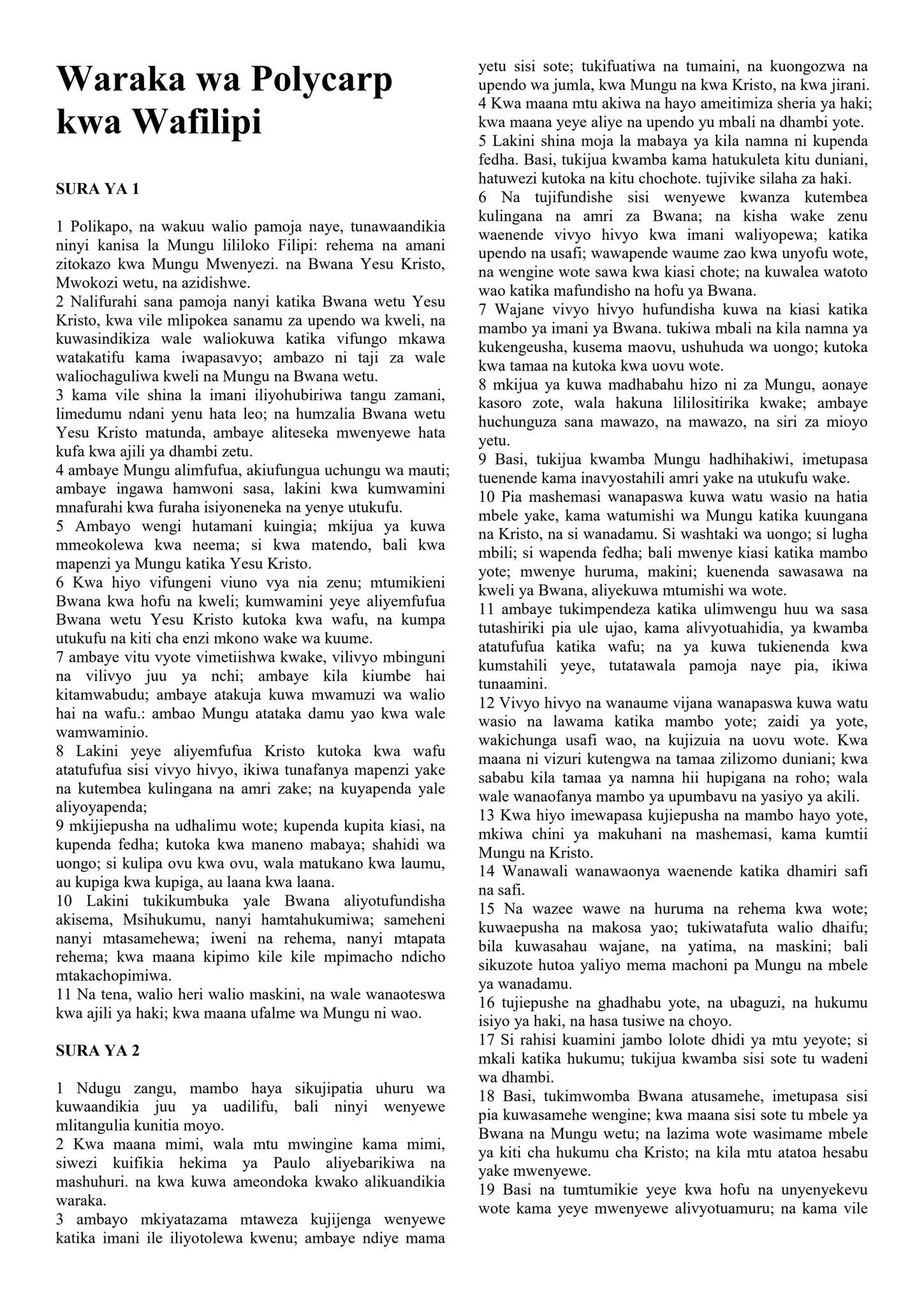 Swahili - The Epistle of Polycarp to the Philippians by Filipino Tracts ...