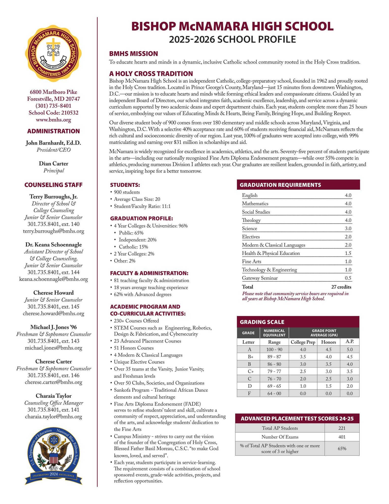 School Profile 2025-2026 for Bishop McNamara High School by Bishop ...