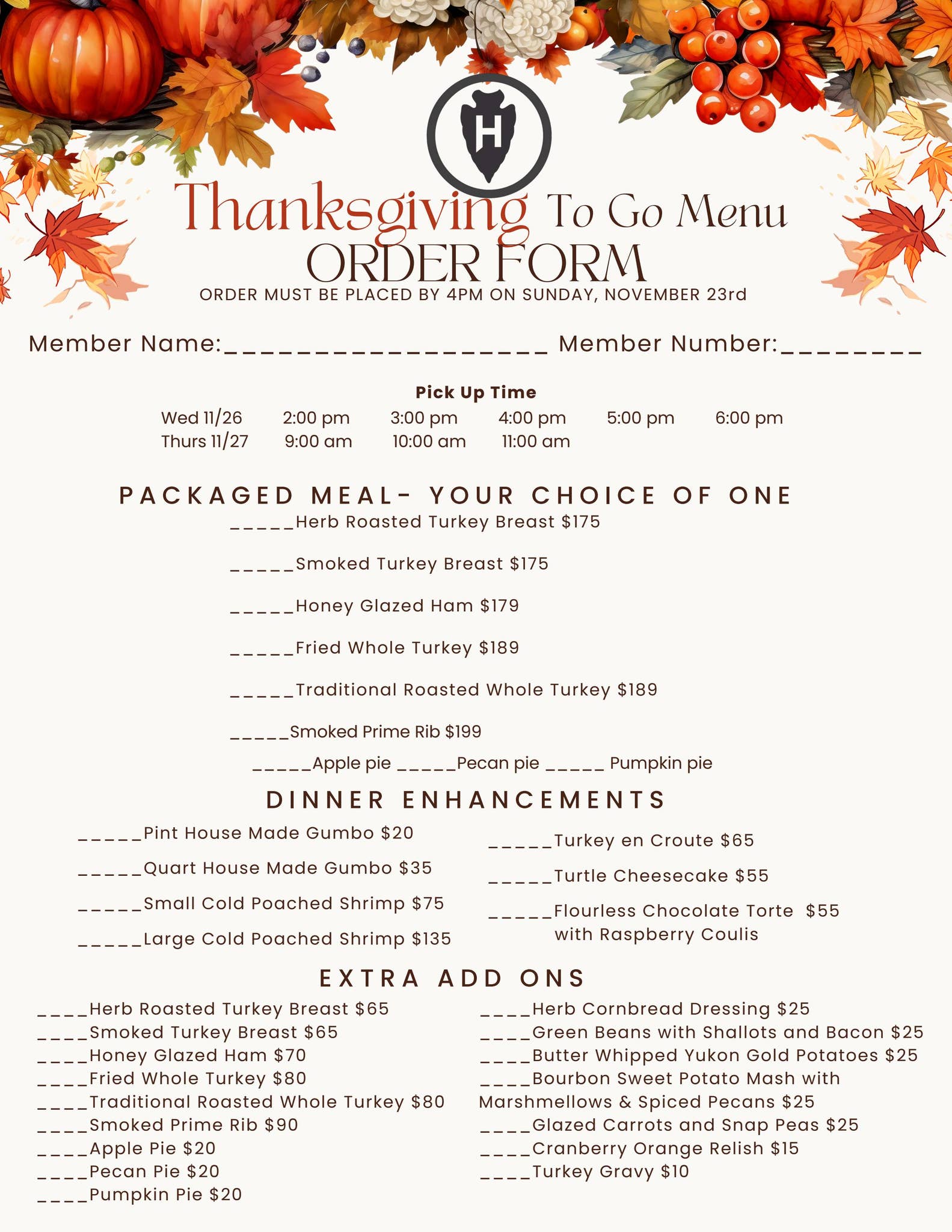 GCOH Thanksgiving To-Go Order Form by Escalante Golf - Issuu