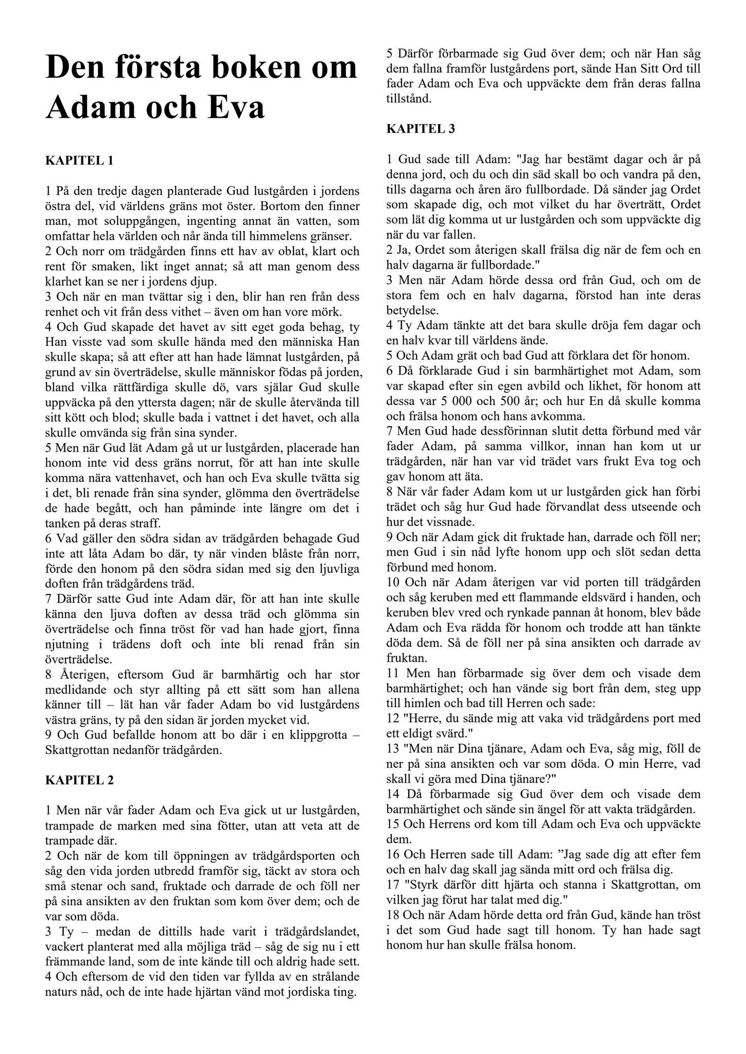 Swedish - 1st Book of Adam and Eve by Filipino Tracts and Literature ...
