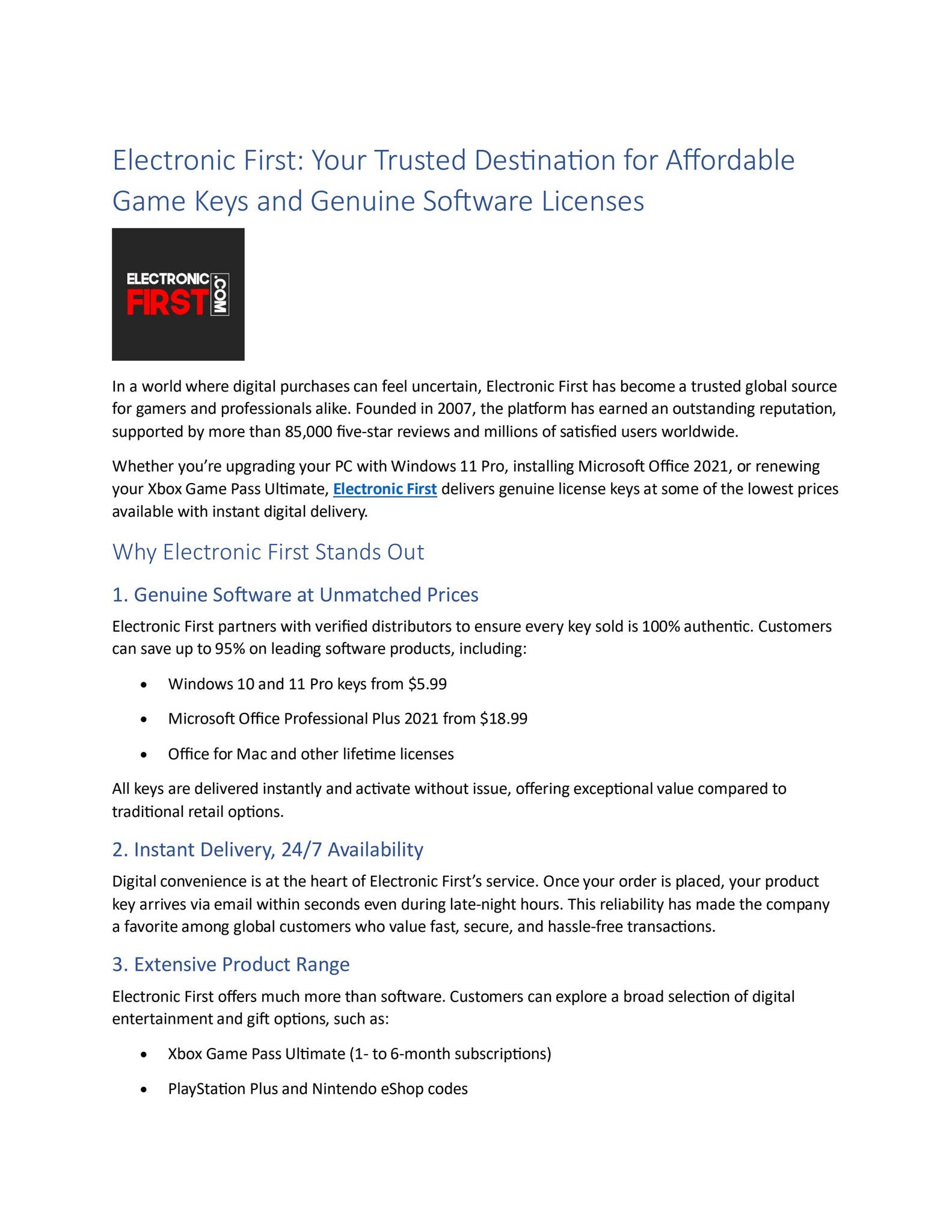 Electronic First: Your Trusted Destination for Affordable Game Keys and ...